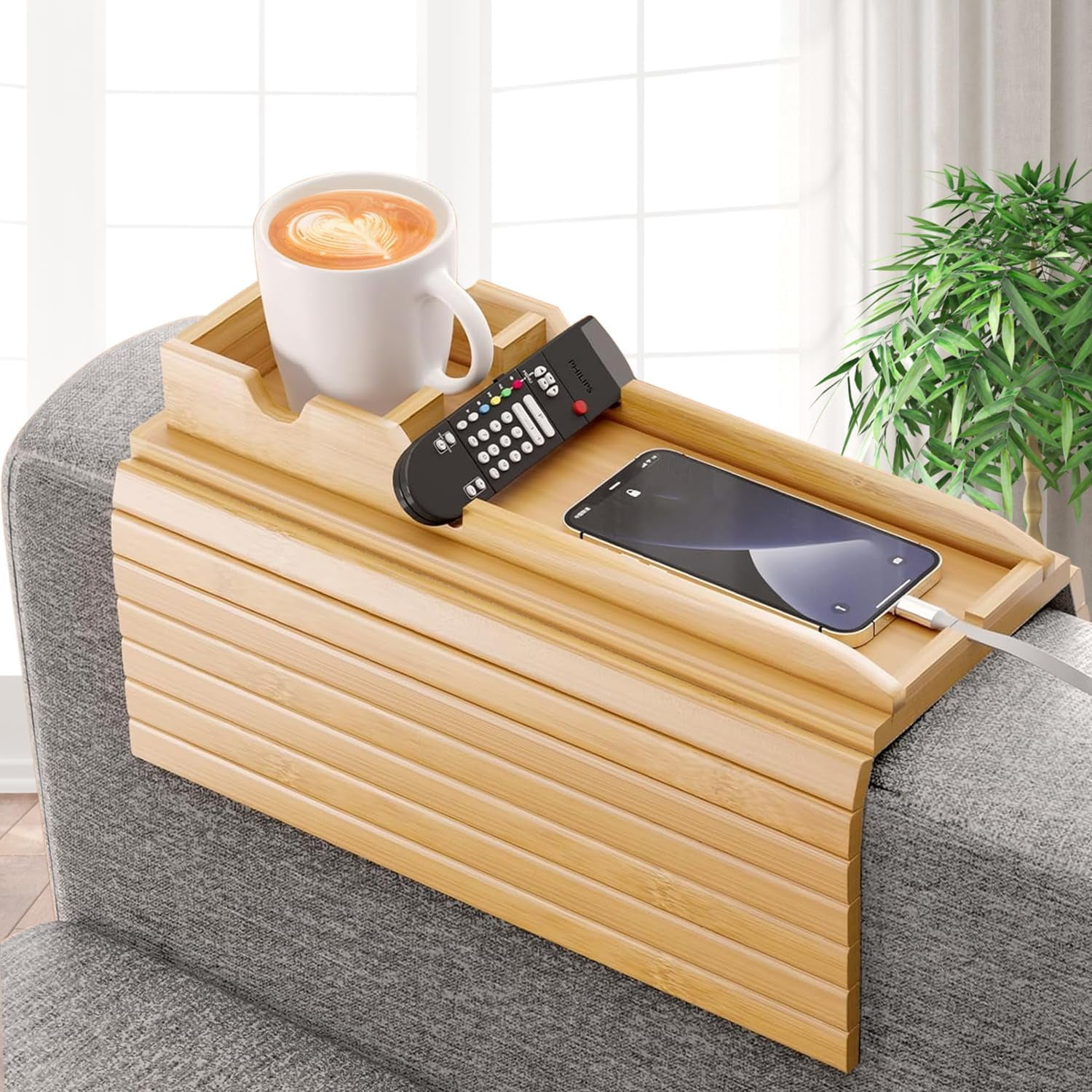 Foldable Sofa Armrest Tray Table for Couch, Bamboo Couch Arm Tray Table ...