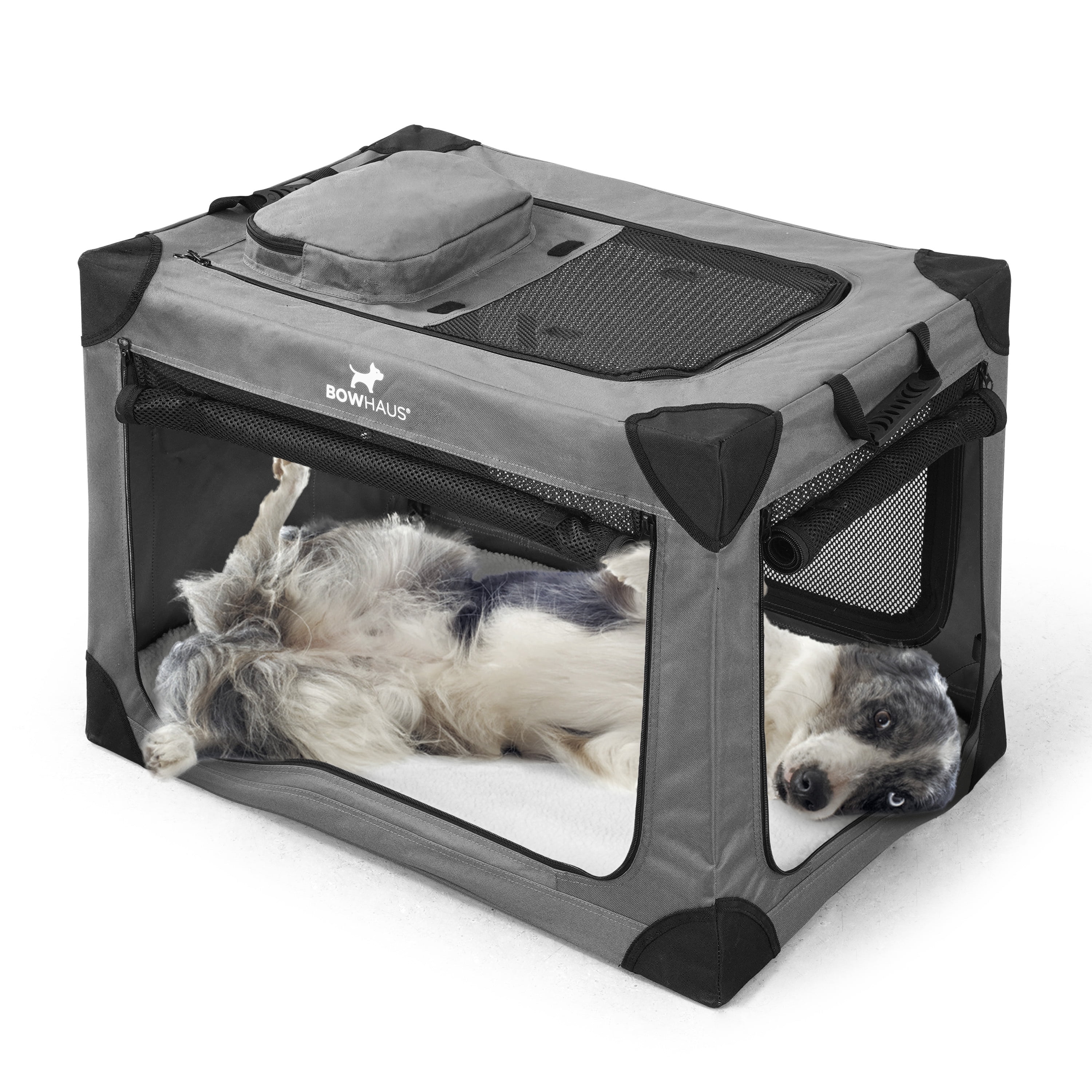 Foldable Soft-Sided Dog Crate with Four Mesh Doors for Large Dogs ...