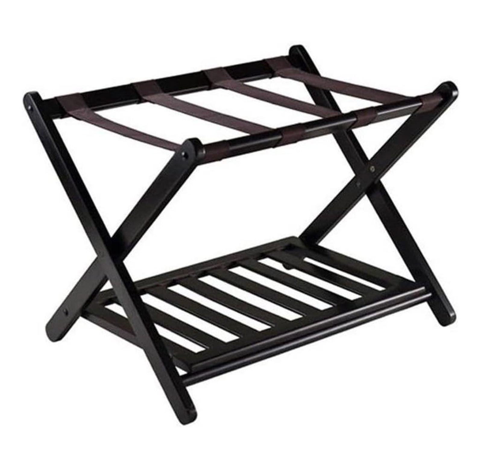 Foldable Solid Wood Luggage Rack with Shelf in Dark Espresso - Walmart.com