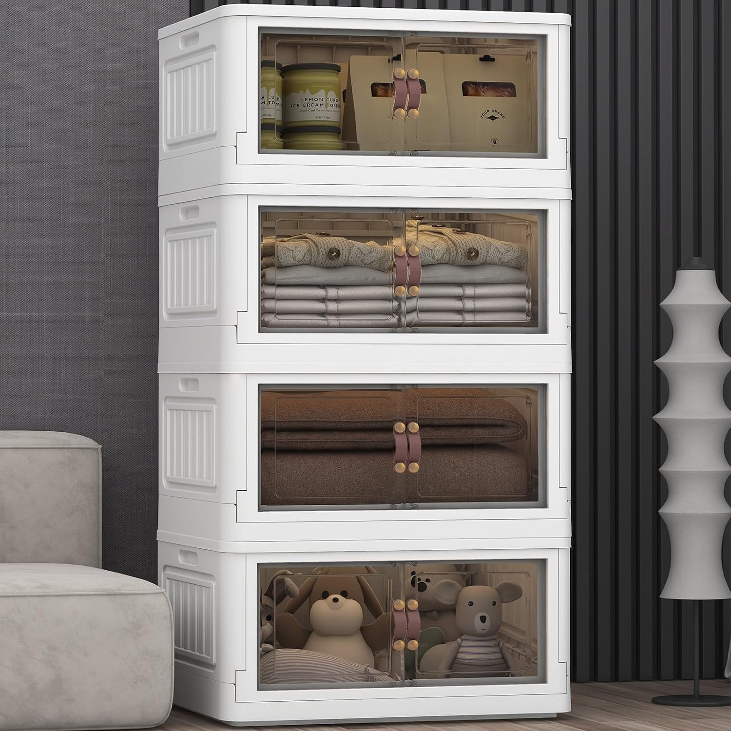 Foldable Stackable Storage Bins with Lids - 4 Packs 23 Gal Collapsible ...