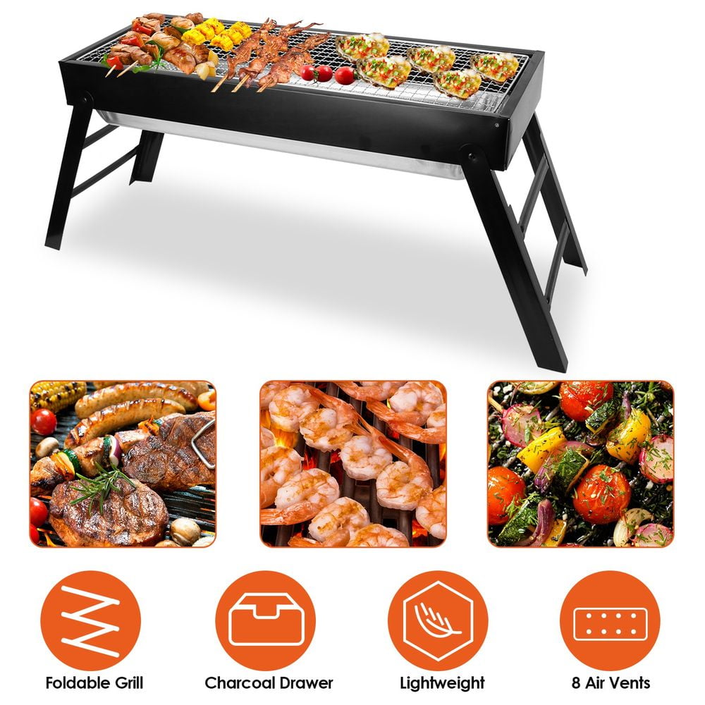 Foldable Stainless Steel Charcoal BBQ Grill - Easy Setup Portable ...