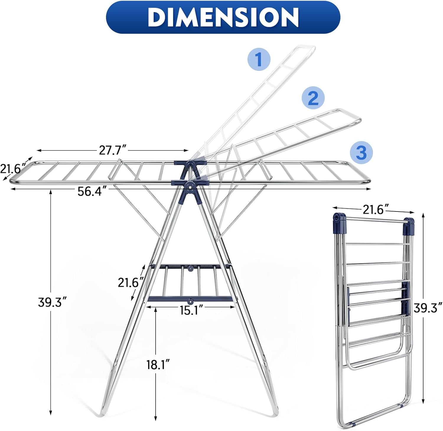 Foldable Stainless Steel Clothes Drying Rack, Gullwings Laundry Stand ...