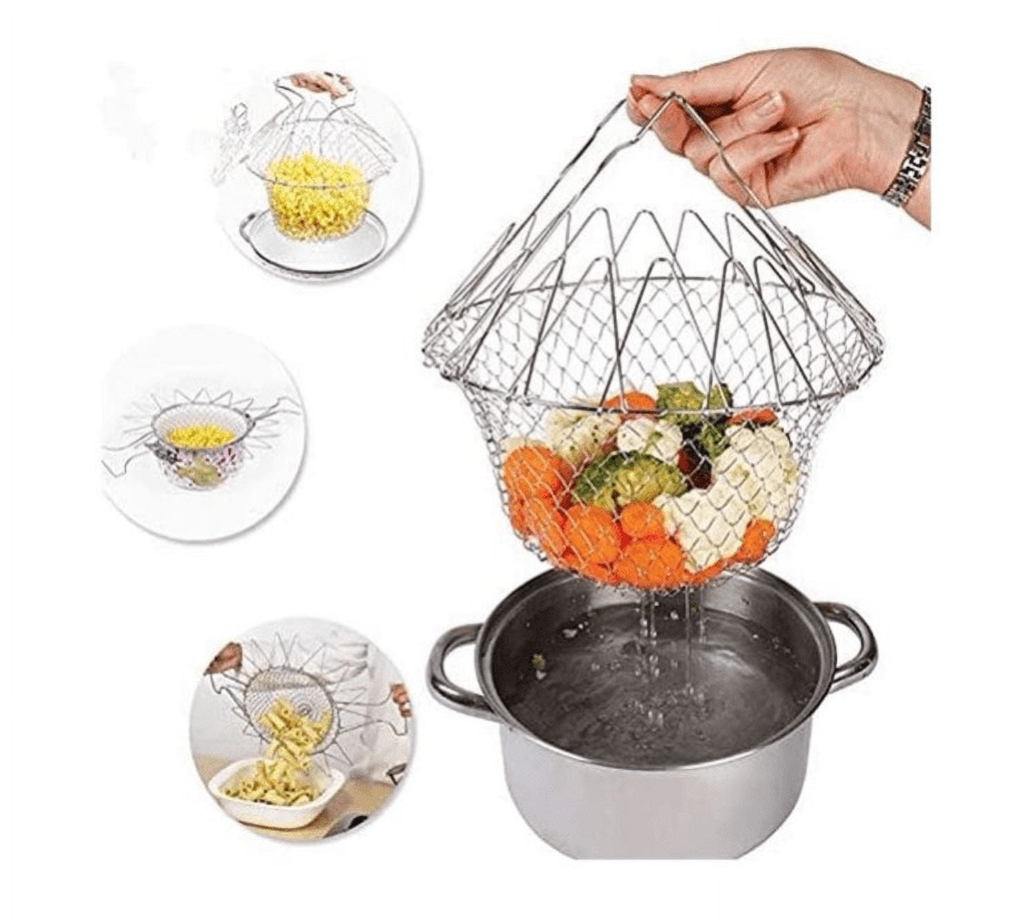 Foldable Stainless Steel Deep Fry Basket Multifunction Steam Rinse ...