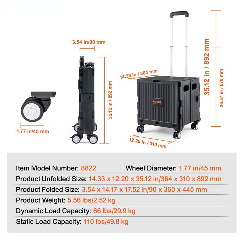 Foldable Stair Climbing Foldable Shopping Cart, 155 lbs Collapsible ...