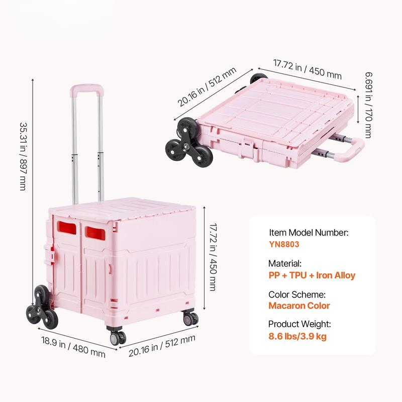 Foldable Stair Climbing Foldable Shopping Cart, 155 lbs Collapsible ...
