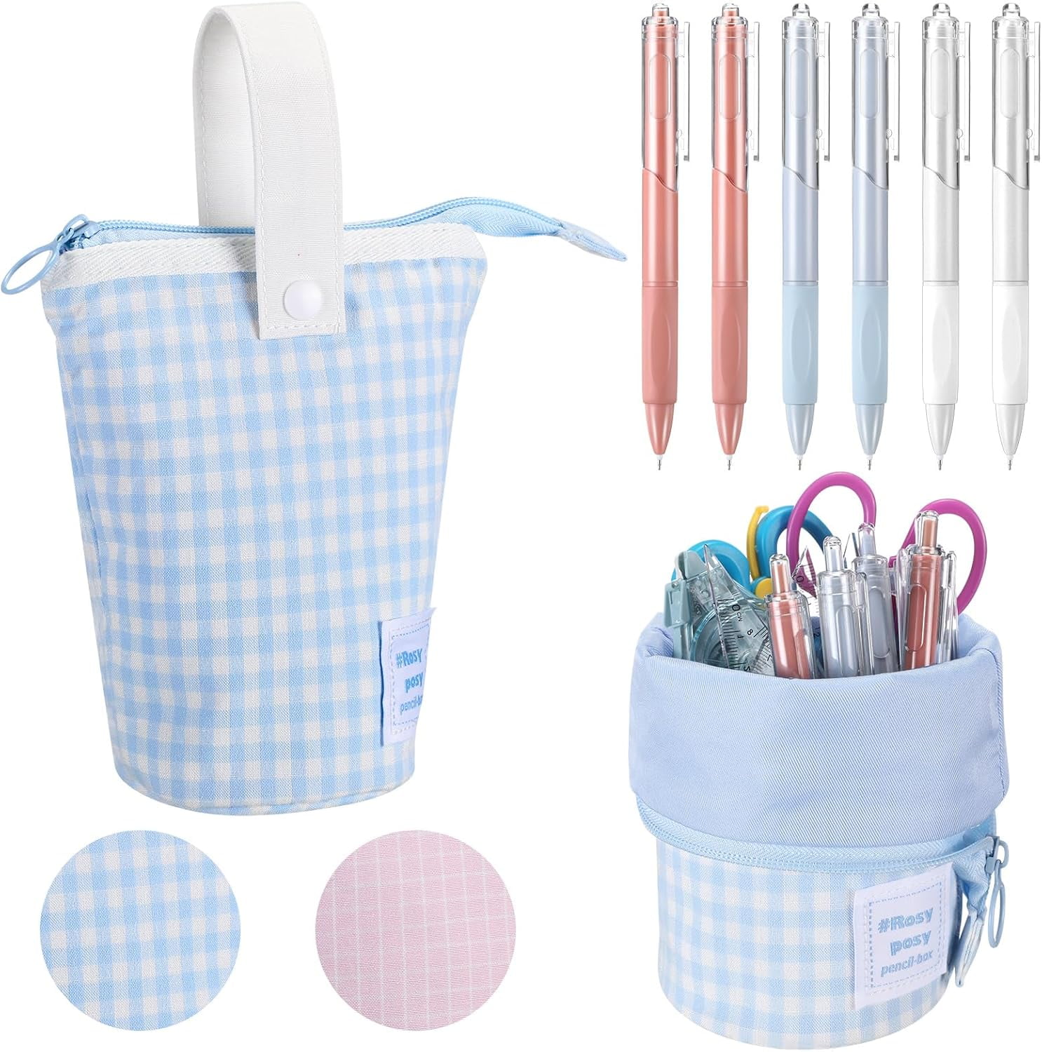 Foldable Standing Pencil Case and Six Gel Pens, Big Capacity Portable ...