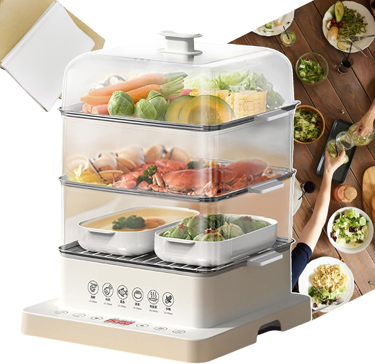 Foldable Steamer with 3 Levels for Home, 360° Steam Cycle Food Steamer ...