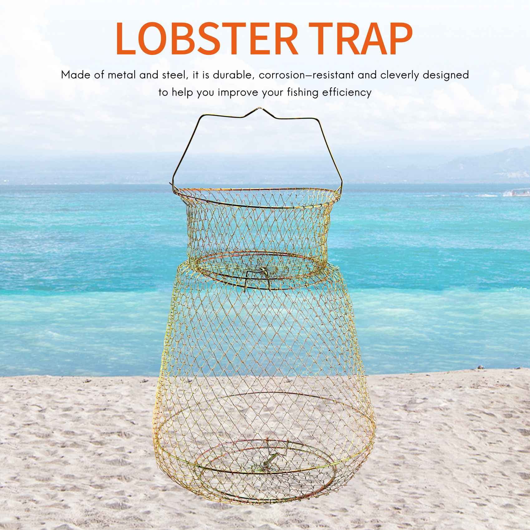 Foldable Steel Wire Pot Trap Net Crab Crawdad Cage Fish Basket ...