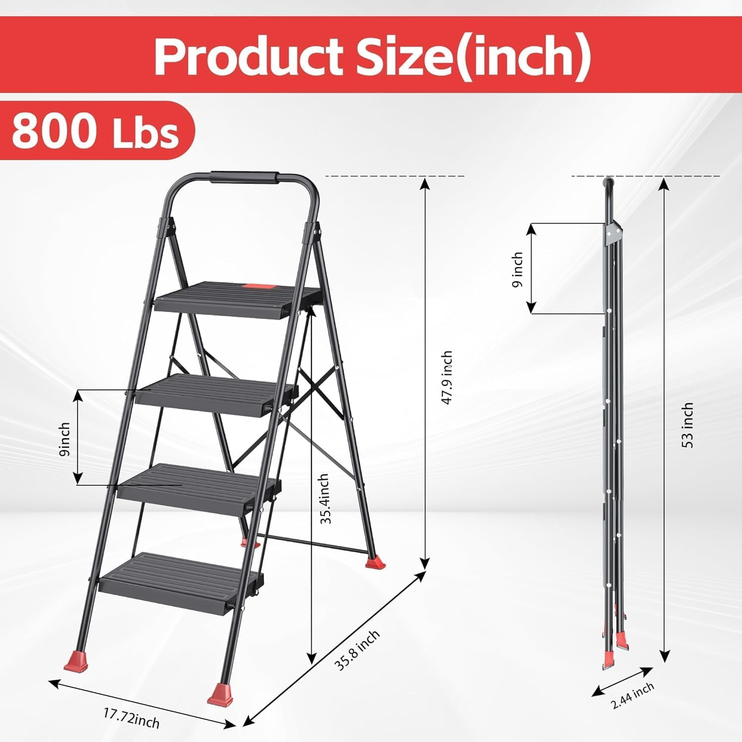 Foldable Step Ladder Folding Stool - 4 Stepping Extension Tall Heavy ...