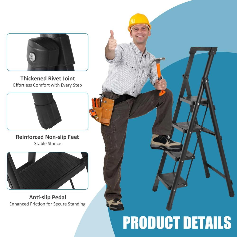 Foldable Step Ladder Non-Slip 4 Step Stool Ladder Portable Lightweight ...