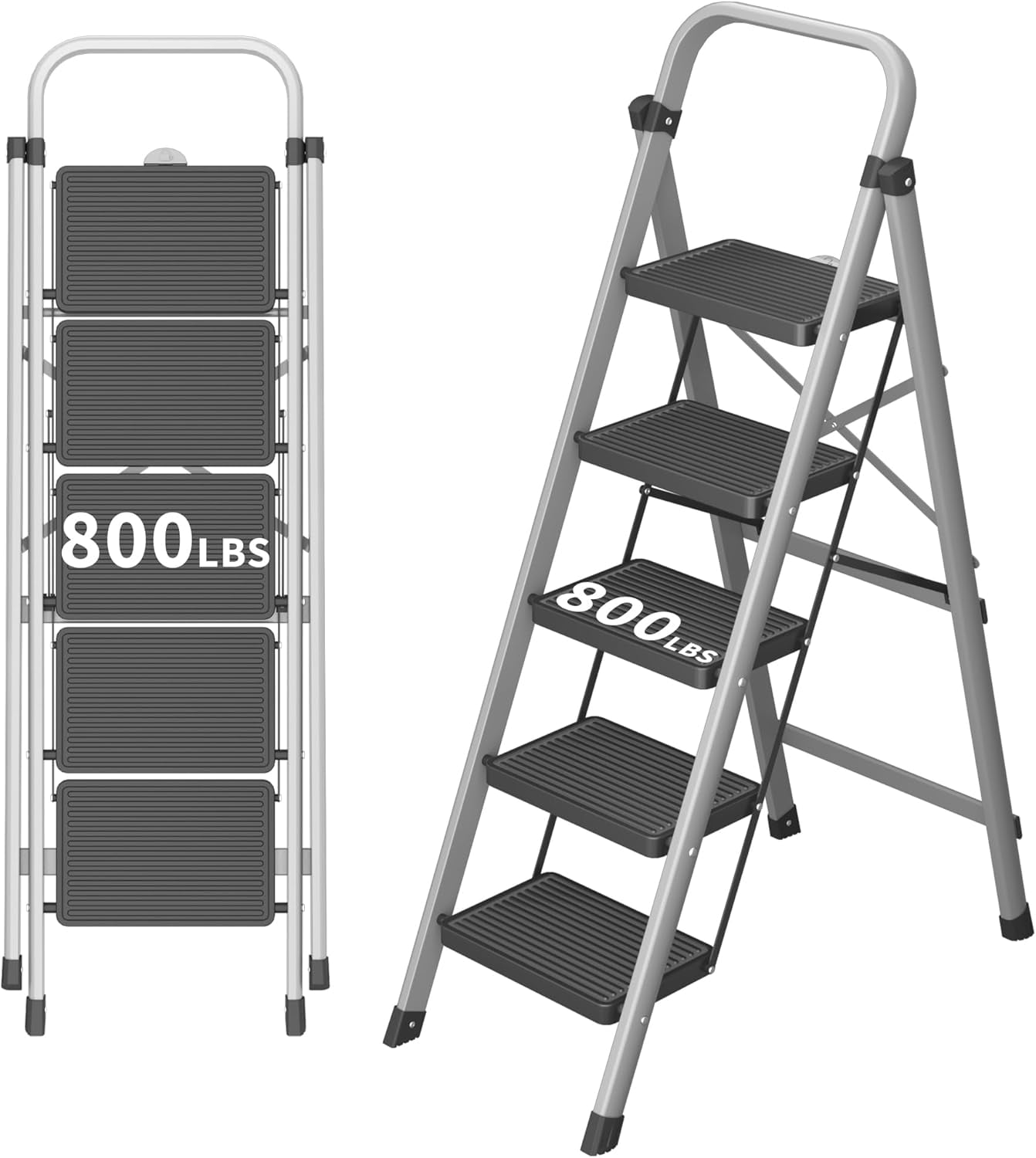 Foldable Step Ladder Stool with Handle -Slip Wide Pedals & Feet ...