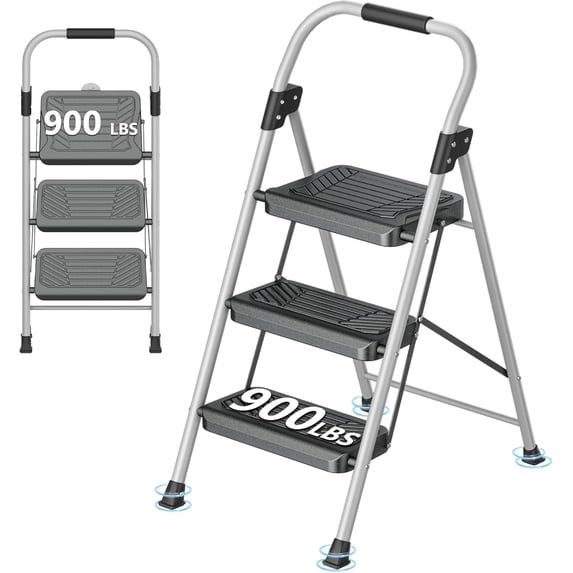 Foldable Step Ladder Stool with Handle -Slip Wide Pedals & Feet ...