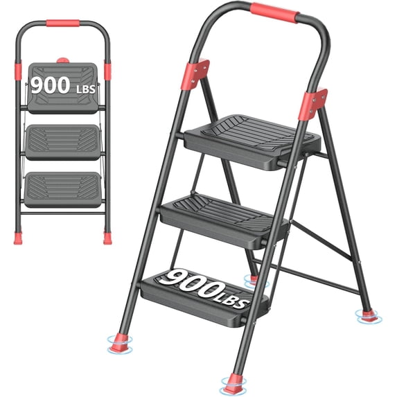 Foldable Step Ladder Stool with Handle -Slip Wide Pedals & Feet ...