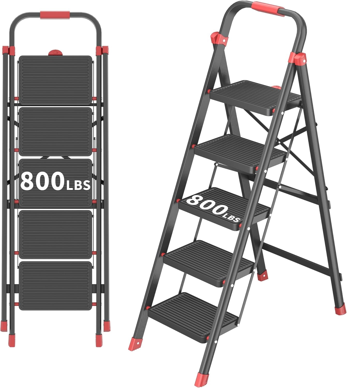 Foldable Step Ladder Stool with Handle -Slip Wide Pedals & Feet ...