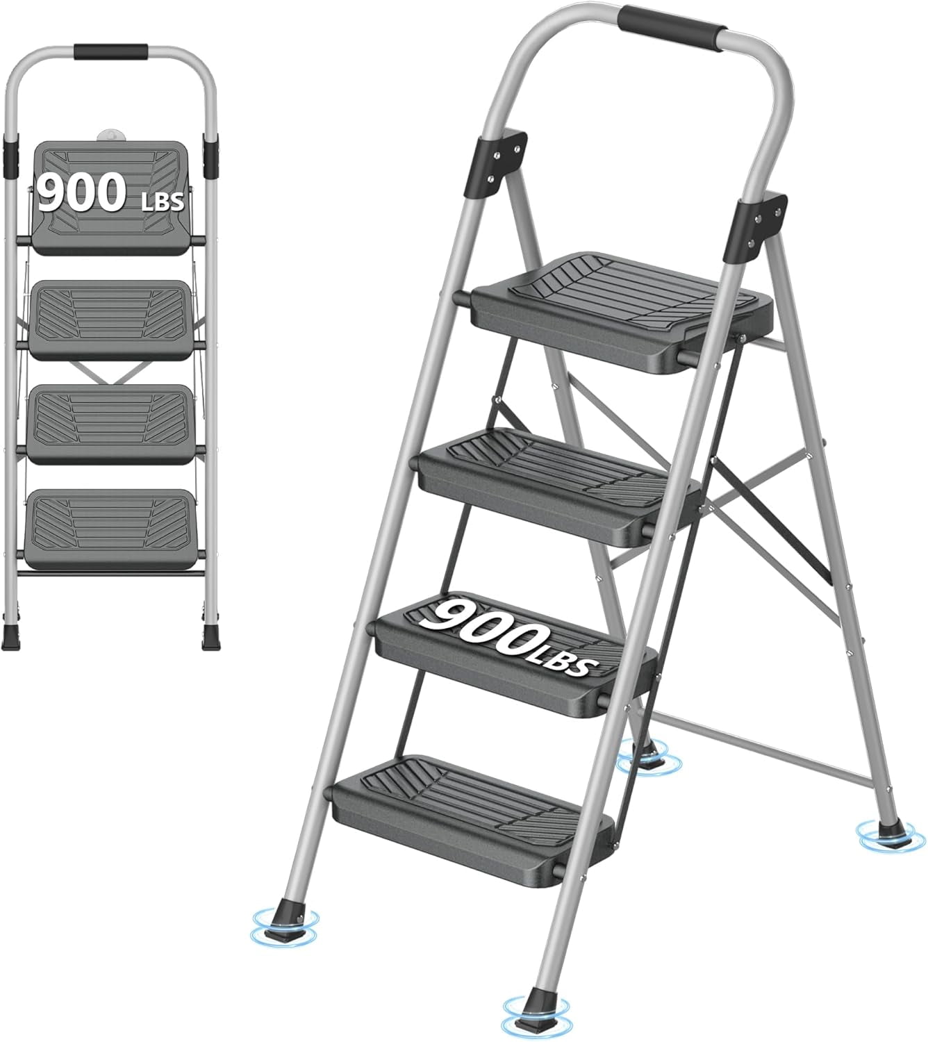 Foldable Step Ladder Stool with Handle -Slip Wide Pedals & Feet ...