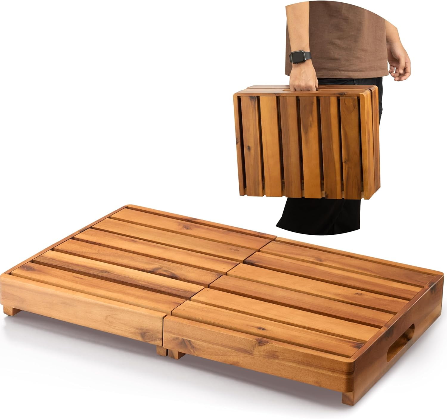 Foldable Step Stool for Elderly - Acacia Wood High Riser Step Stool for ...