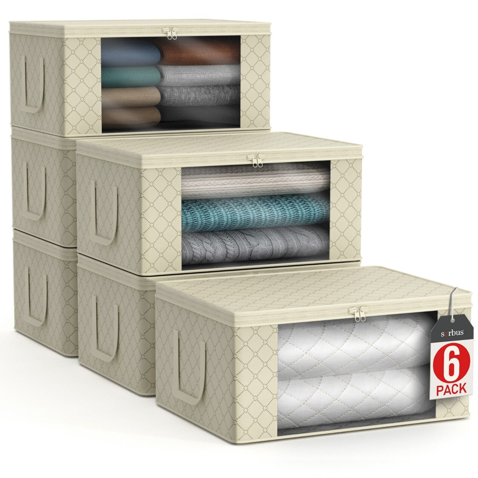 Foldable Storage Bags, 6-Pack Organizer Bins with Lids and Carry ...