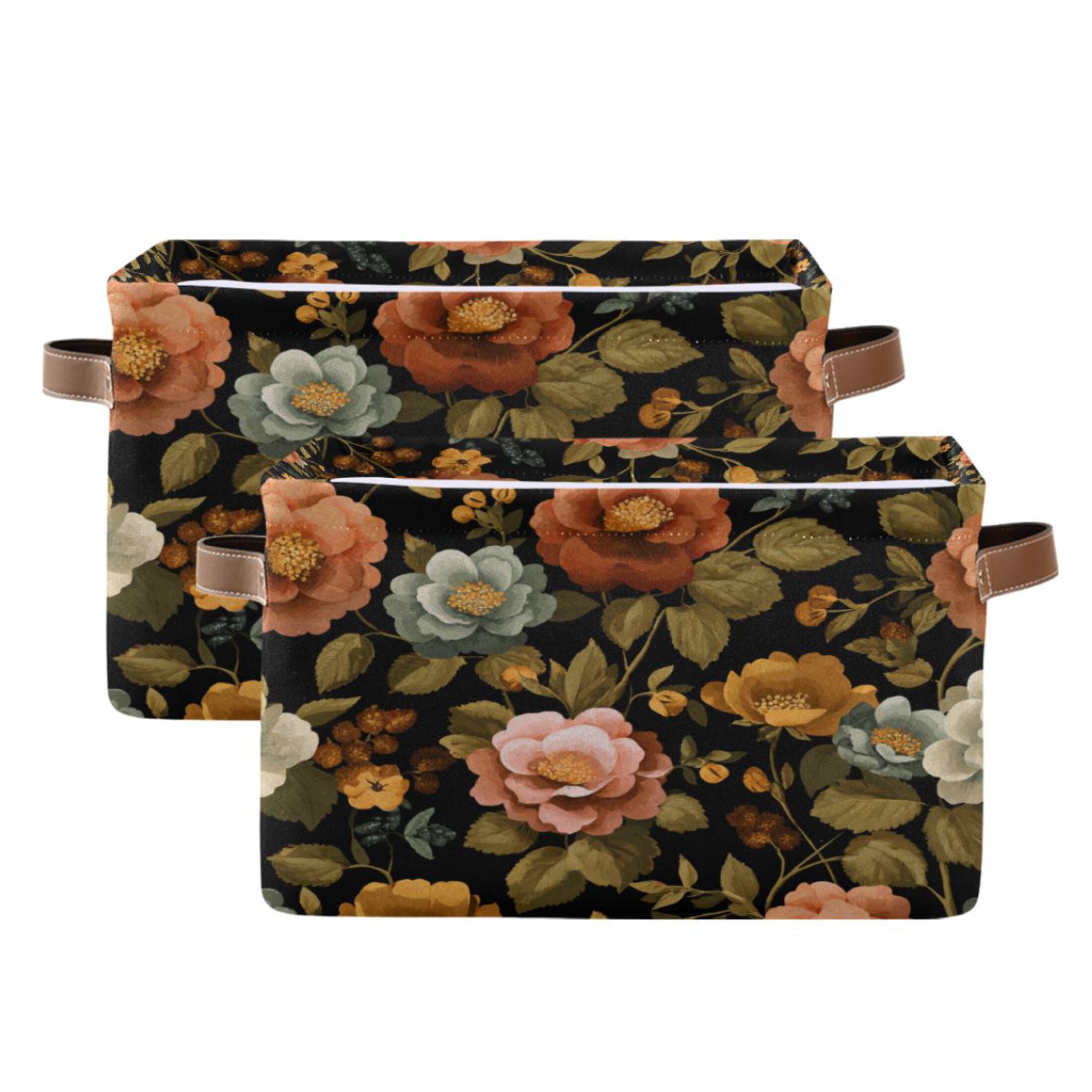 Foldable Storage Basket,Canvas Fabric Foldable Storage Bins with ...