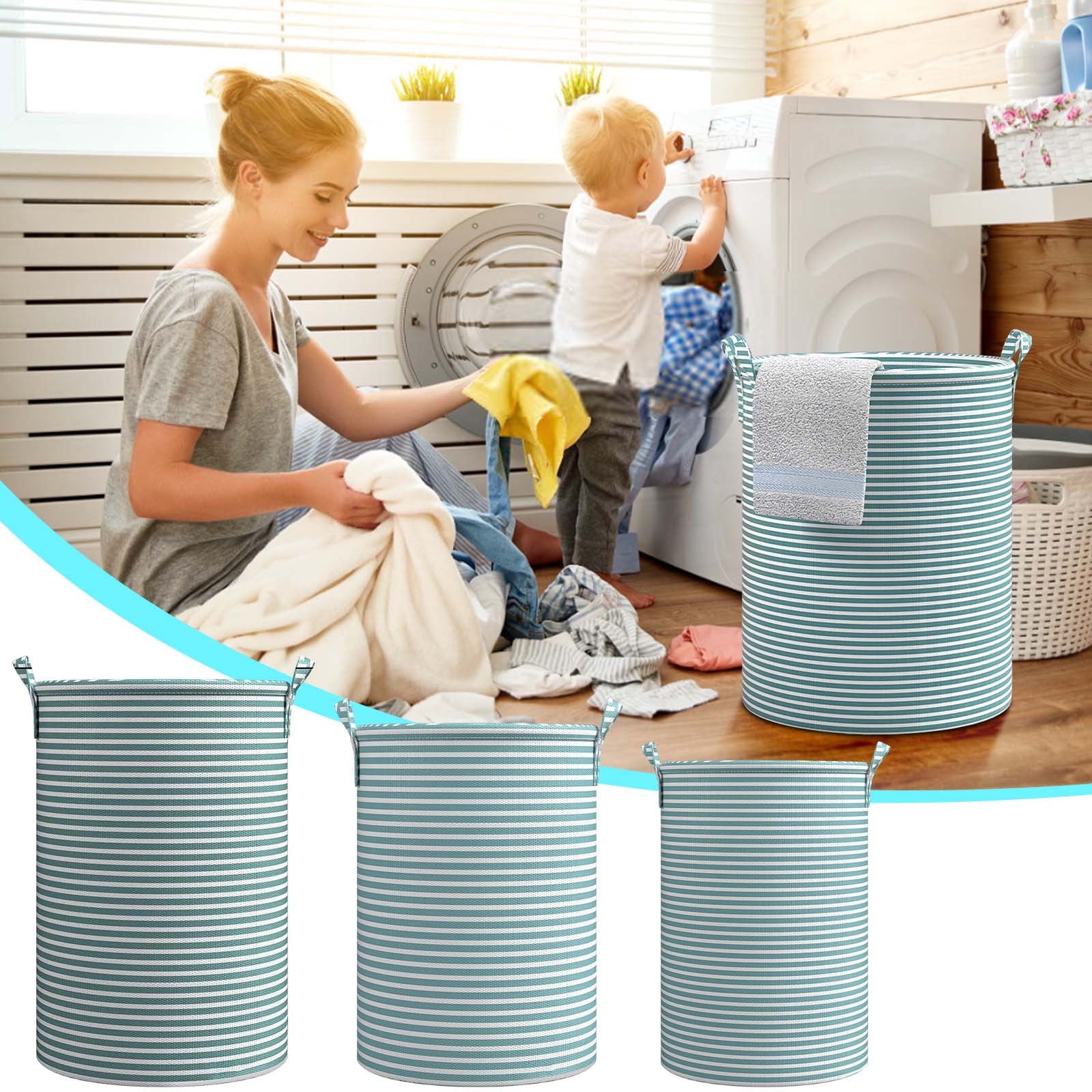 Foldable Storage Basket, Laundry Sorting Hamper, Waterproof Fabric ...