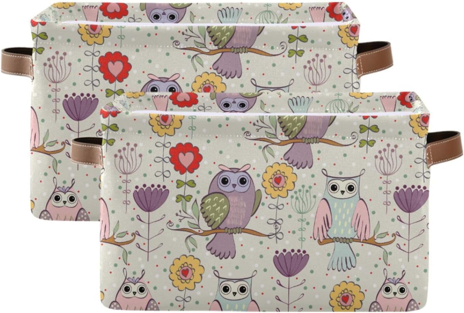 Foldable Storage Bin Cute Floral Owl Fabric Storage Baskets Collapsible ...