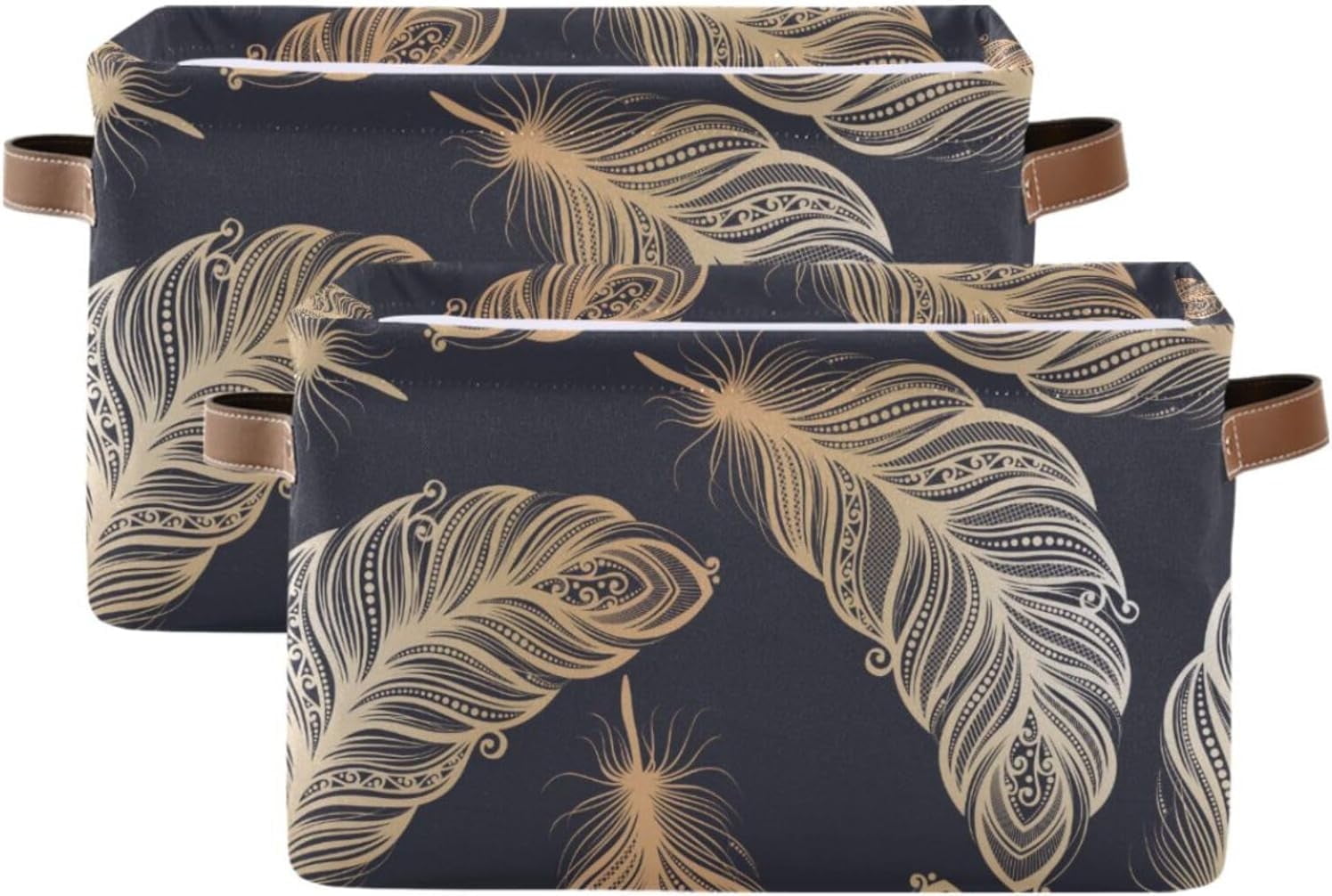 Foldable Storage Bin Feathers Fabric Storage Baskets Collapsible Shelf Baskets Organizing Basket ...