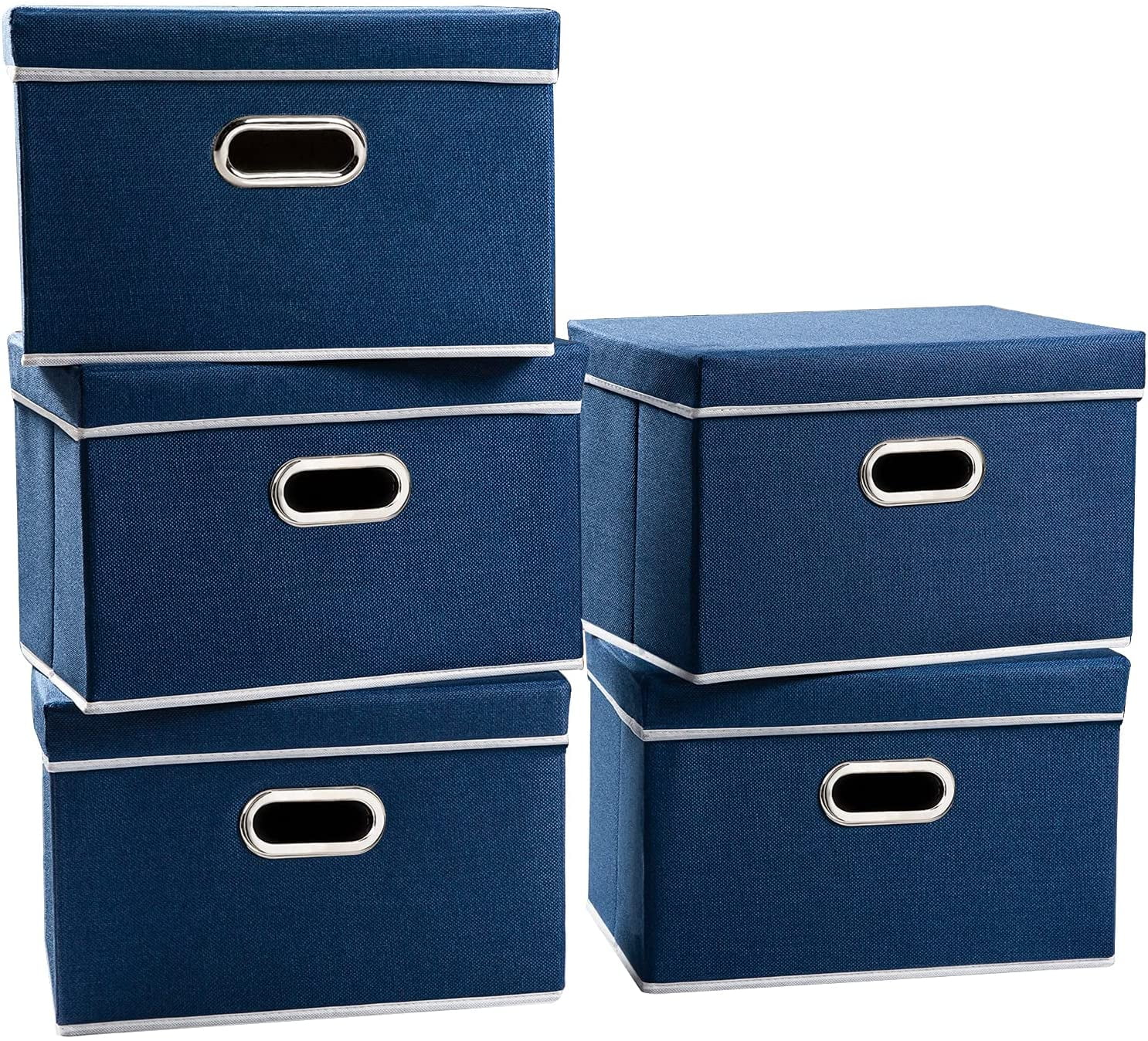 Foldable Storage Bin with Lid [5-Pack] Linen Fabric Decorative Storage ...