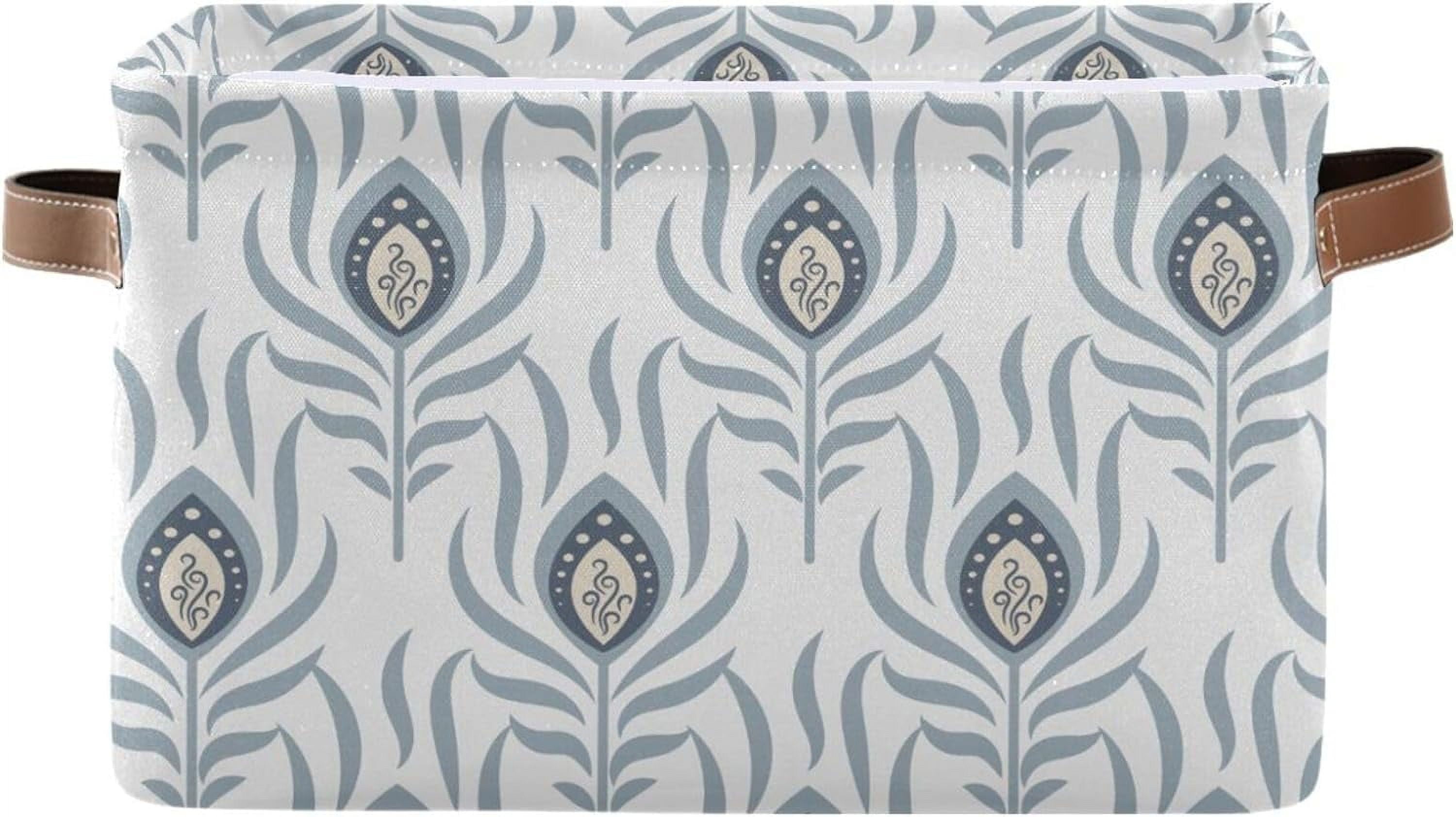 Foldable Storage Bin Peacock Feather Blue Fabric Storage Baskets ...