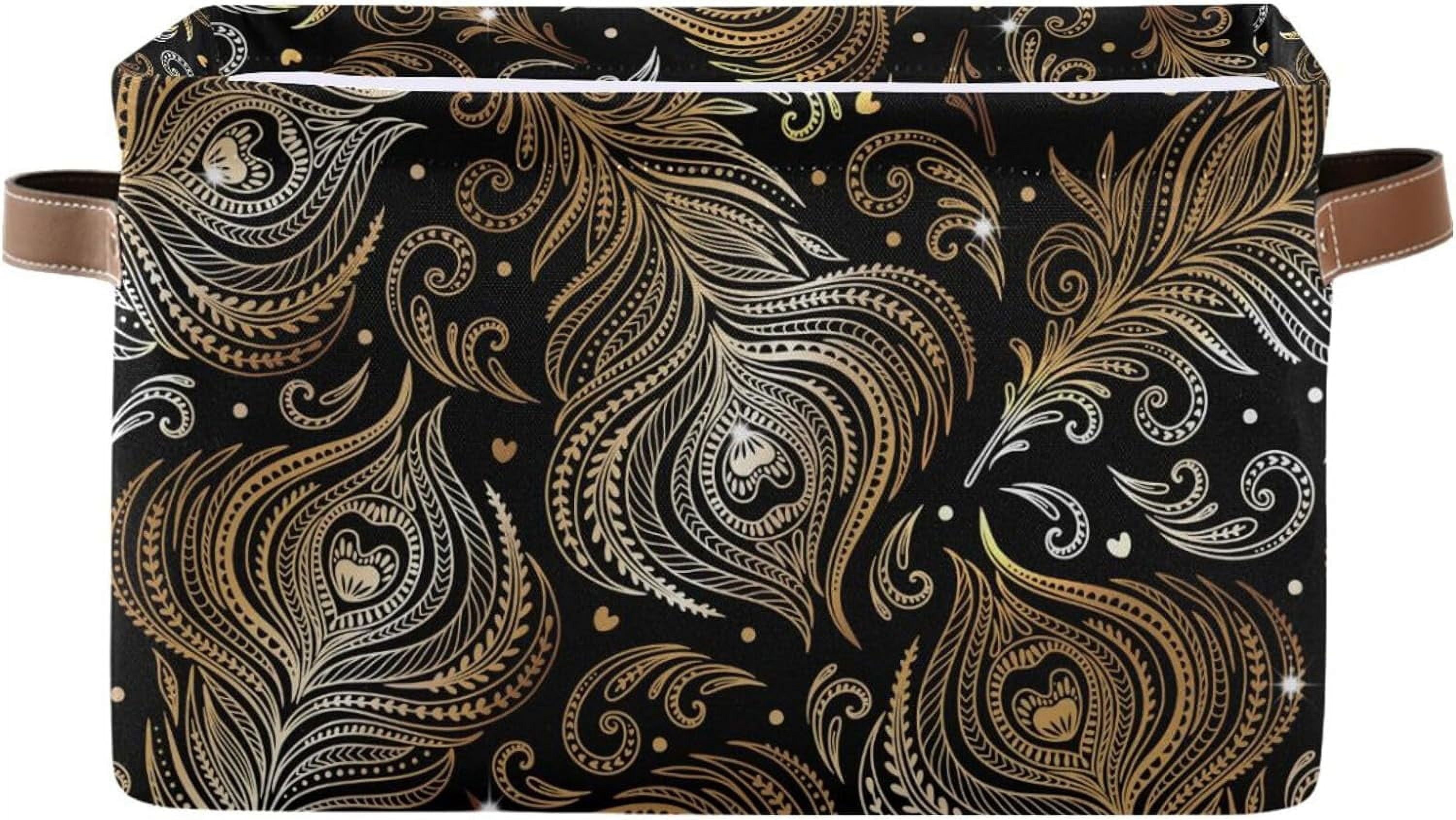 Foldable Storage Bin Peacock Feathers Black Fabric Storage Baskets ...