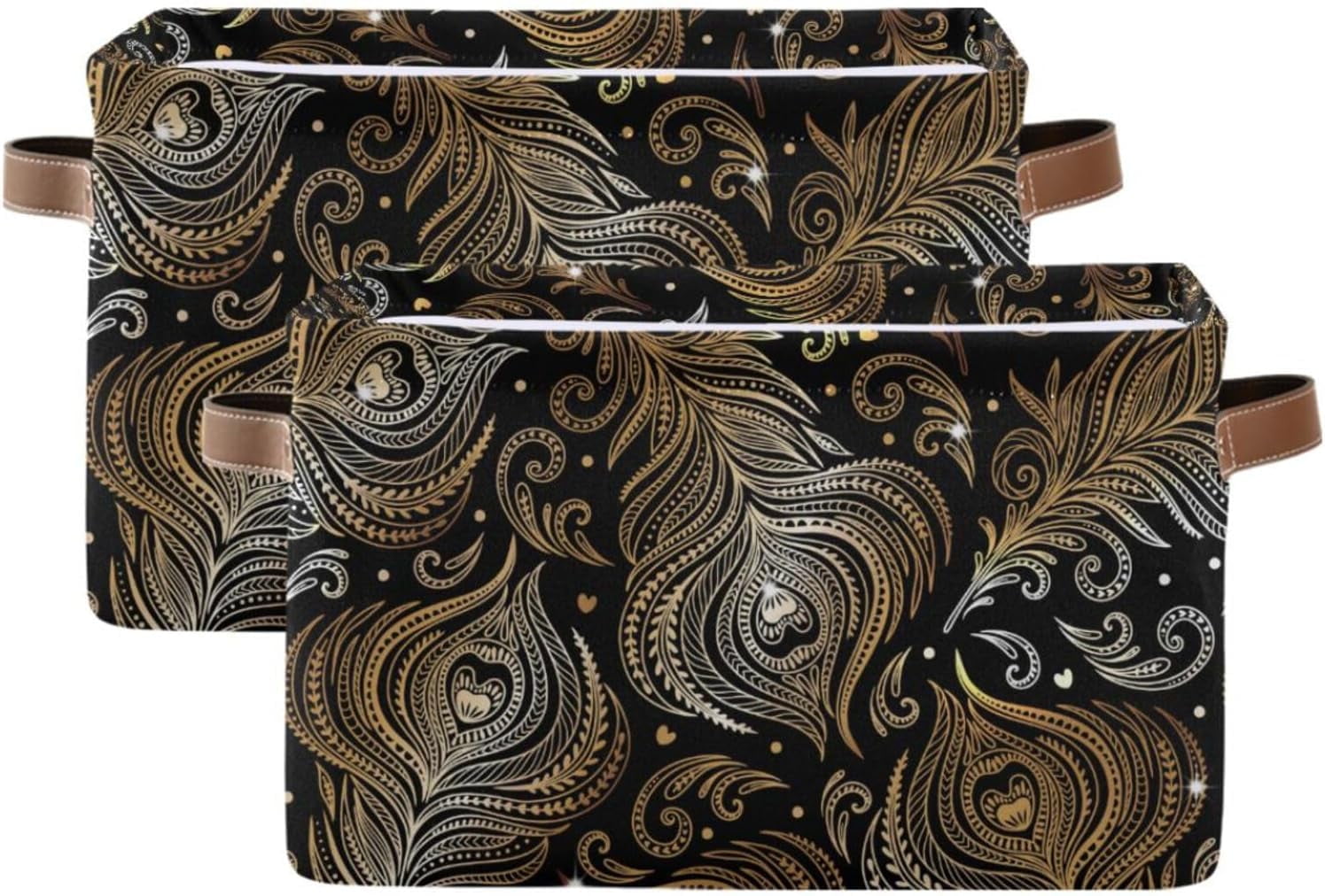 Foldable Storage Bin Peacock Feathers Black Fabric Storage Baskets ...