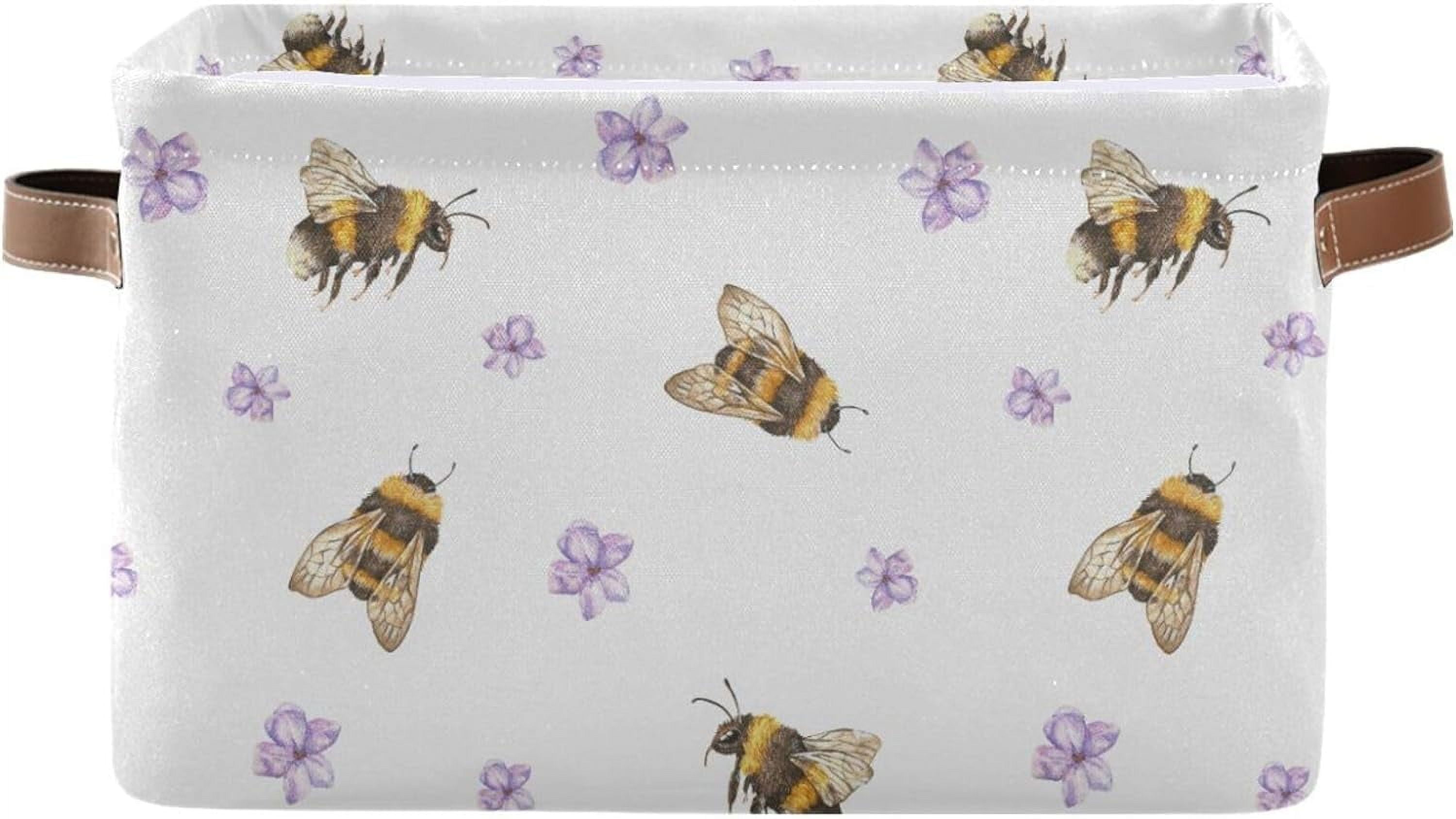 Foldable Storage Bin Purple Lavender Bees Fabric Storage Baskets ...