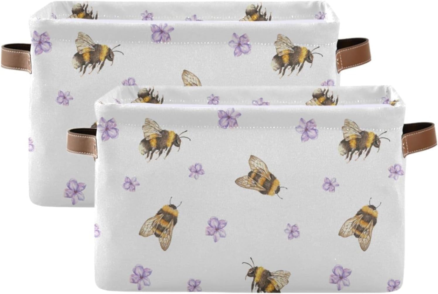 Foldable Storage Bin Purple Lavender Bees Fabric Storage Baskets ...