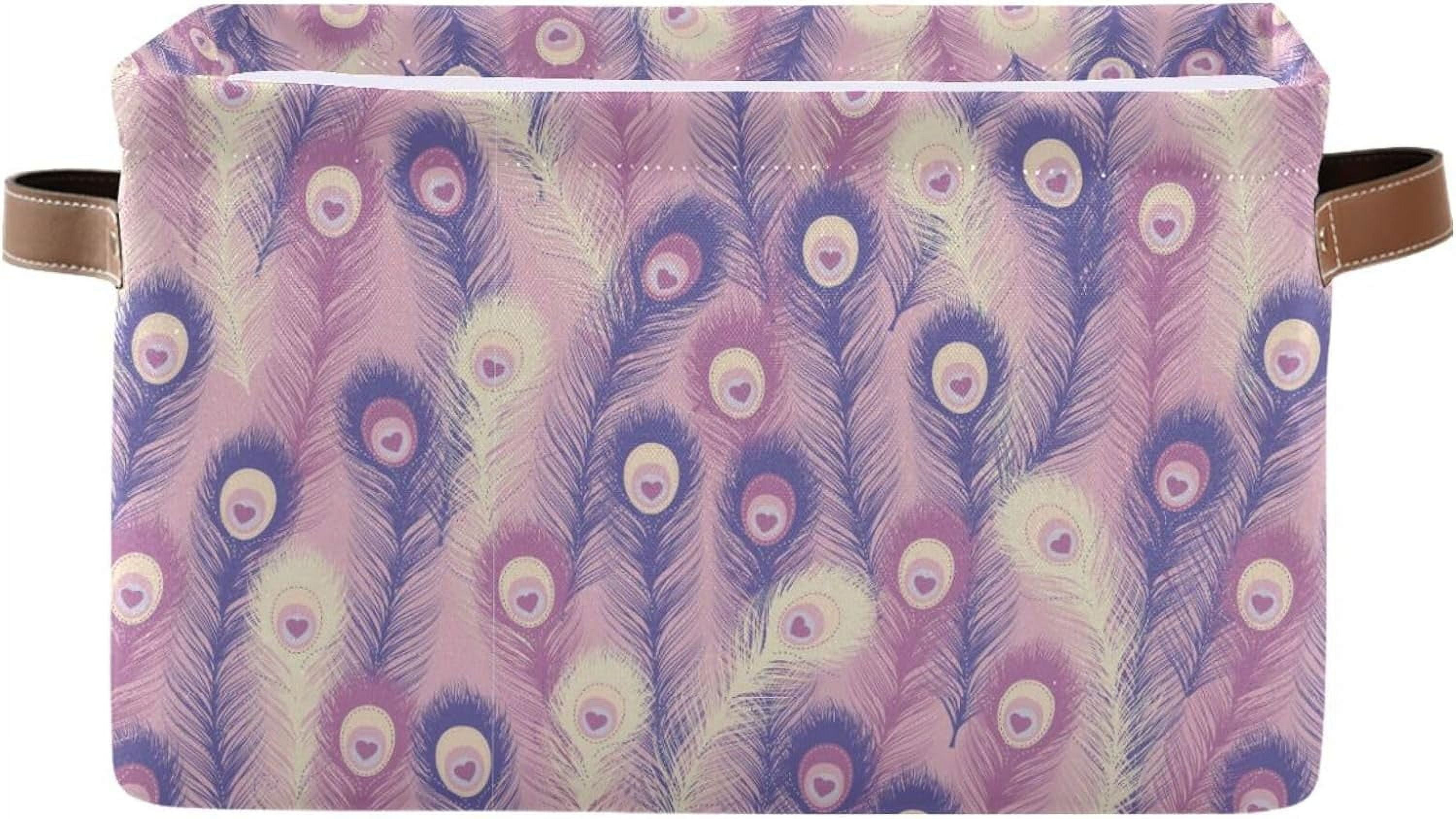 Foldable Storage Bin Purple Peacock Feather Fabric Storage Baskets ...