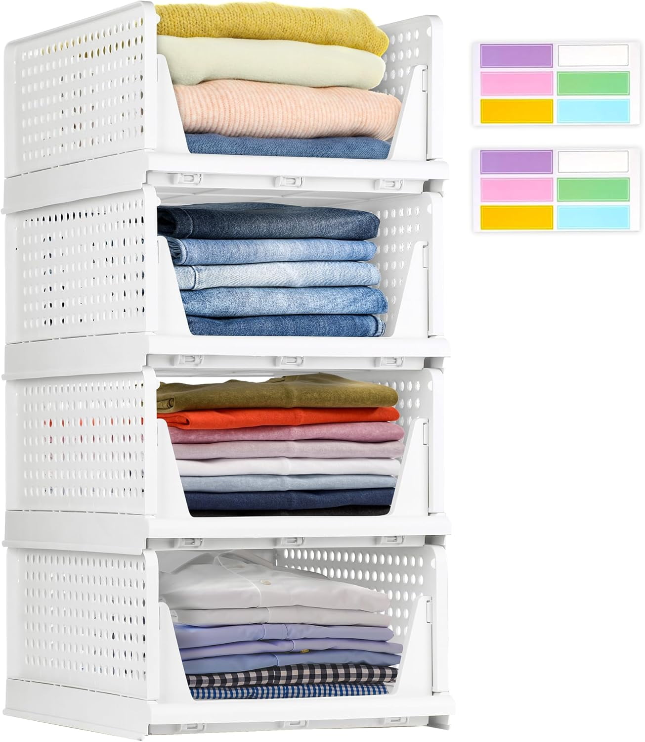 Foldable Storage Bin Shelves Stackable Organizer 4 Pack(L) Clothes ...