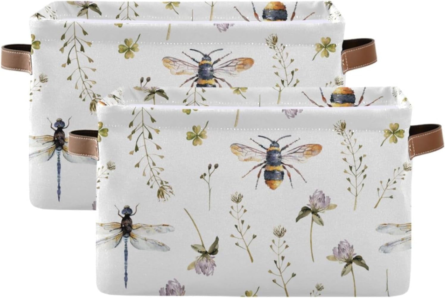 Foldable Storage Bin Watercolor Floral Bees Fabric Storage Baskets ...