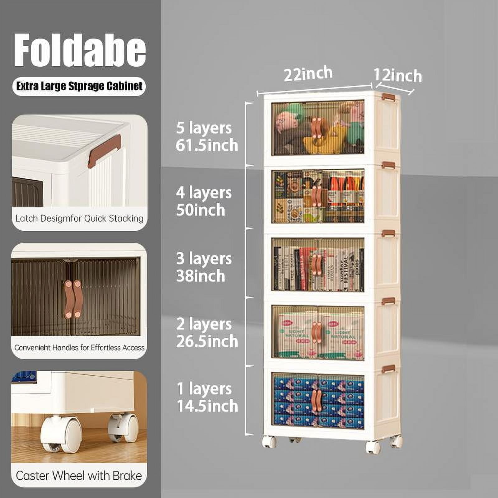 Foldable Storage Bins 128QT with Lid, Magnetic Doors & Lockable Wheels ...