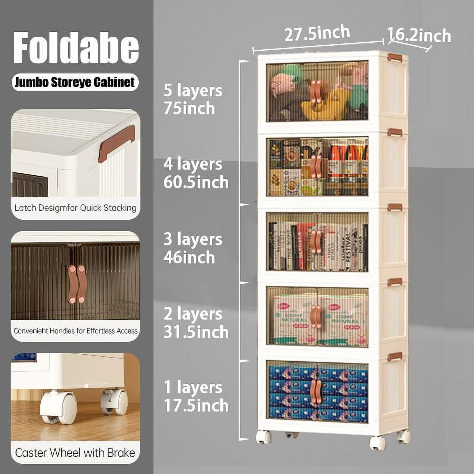 Foldable Storage Bins 128QT with Lid, Magnetic Doors & Lockable Wheels ...