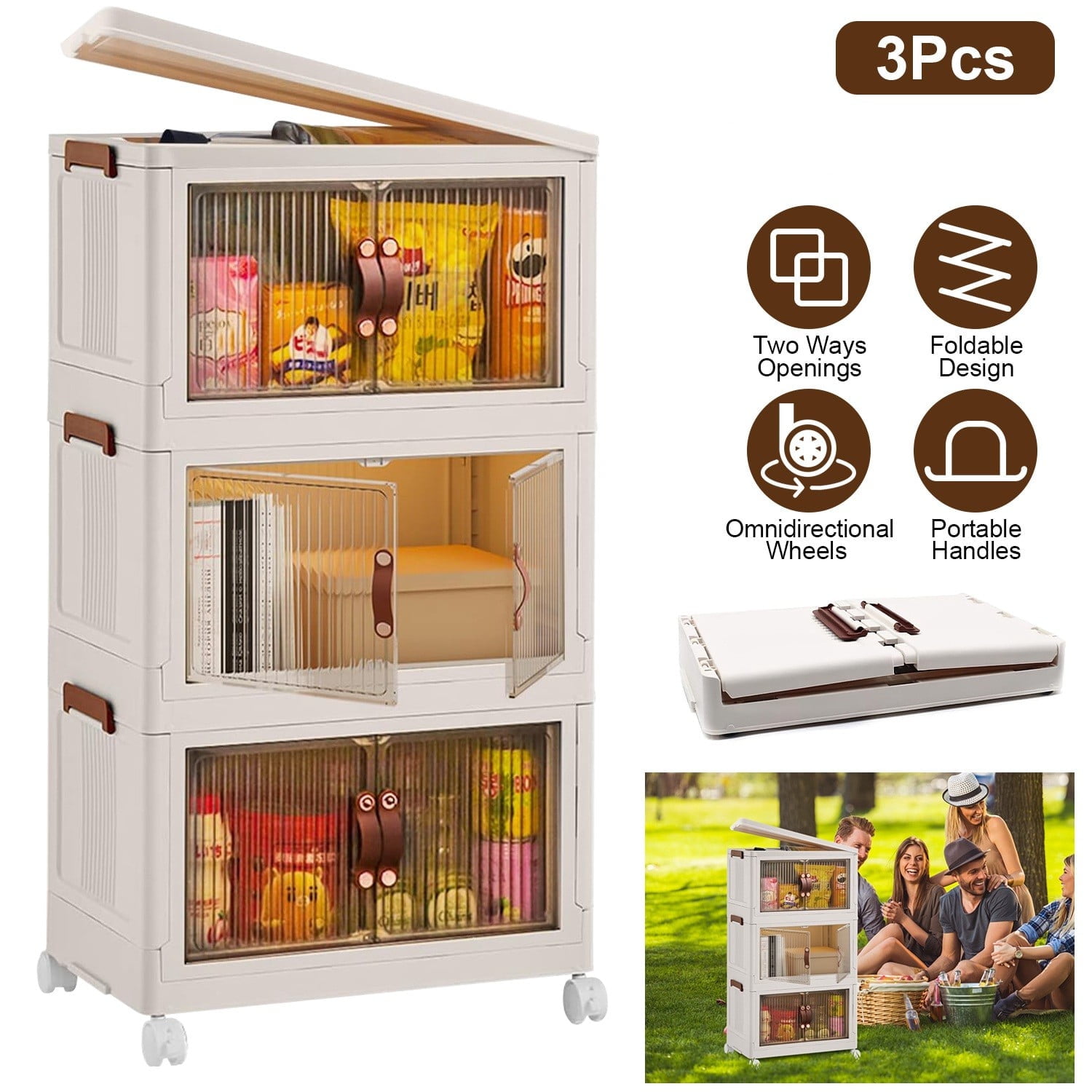 Foldable Storage Bins, 3-Pack Collapsible Closet Organizers with Lids ...