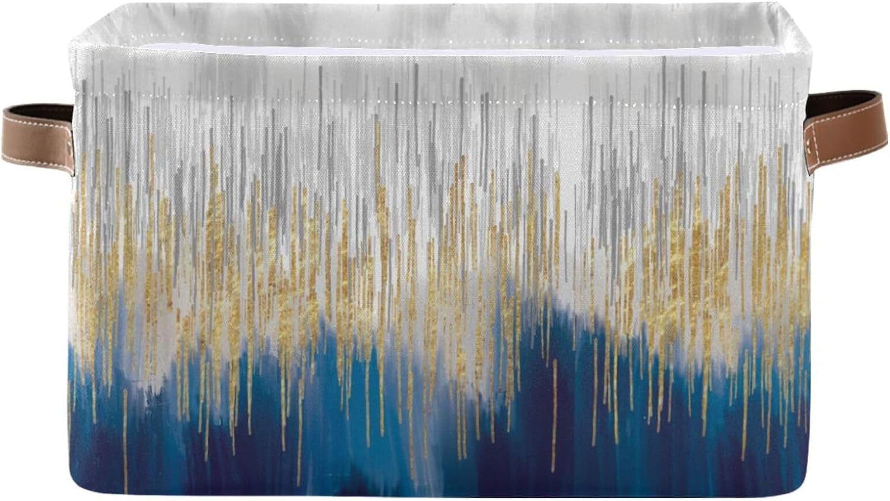 Foldable Storage Bins Abstract Art Gold Navy Blue Fabric Storage ...