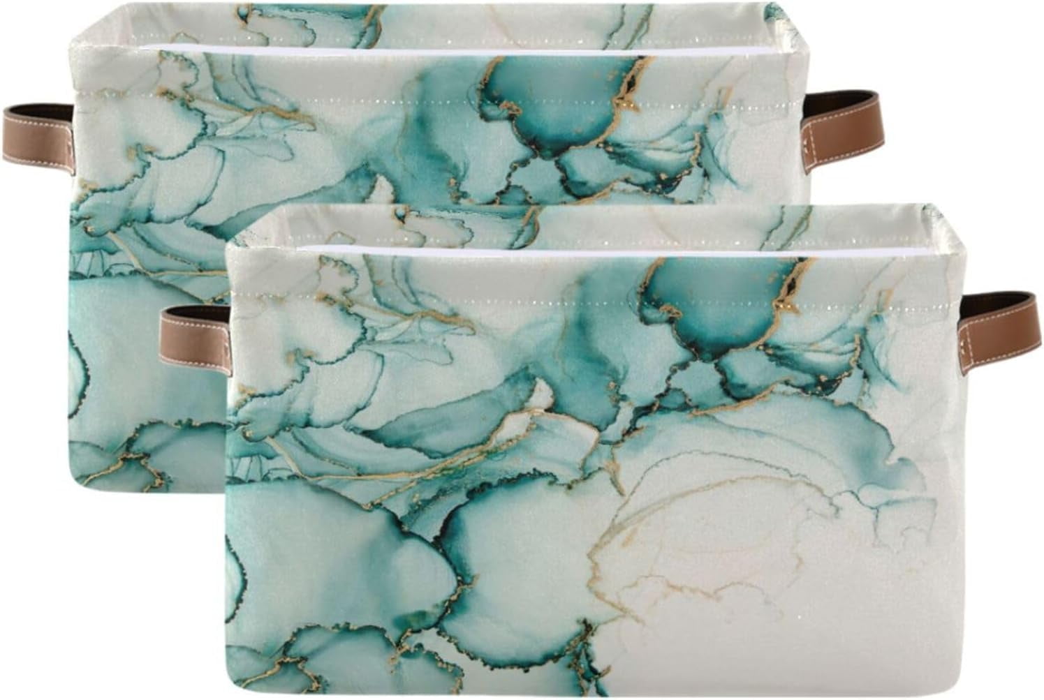 Foldable Storage Bins Abstract Green Marble Fabric Storage Baskets ...