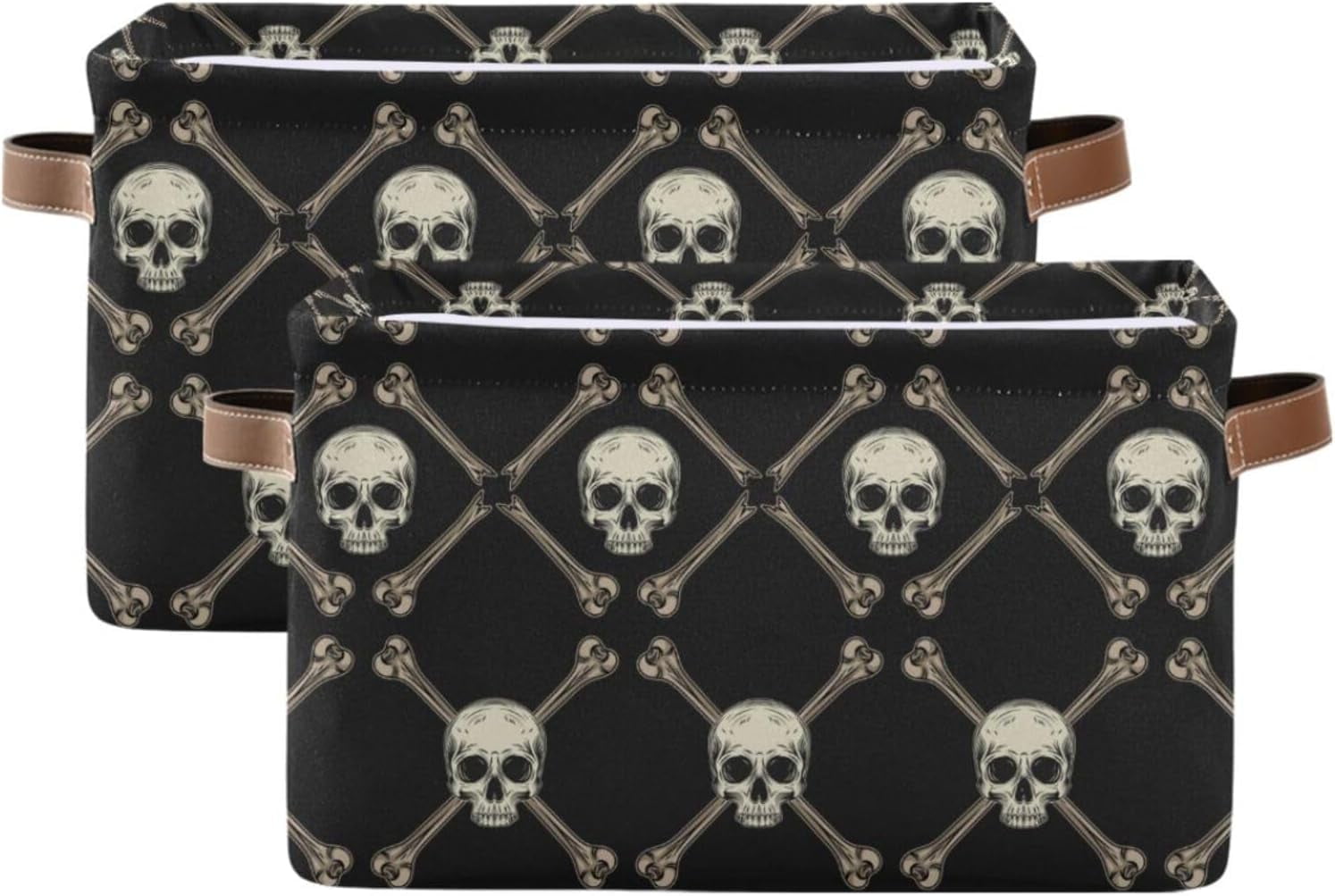 Foldable Storage Bins Broken Bones Half Skull Fabric Storage Baskets ...