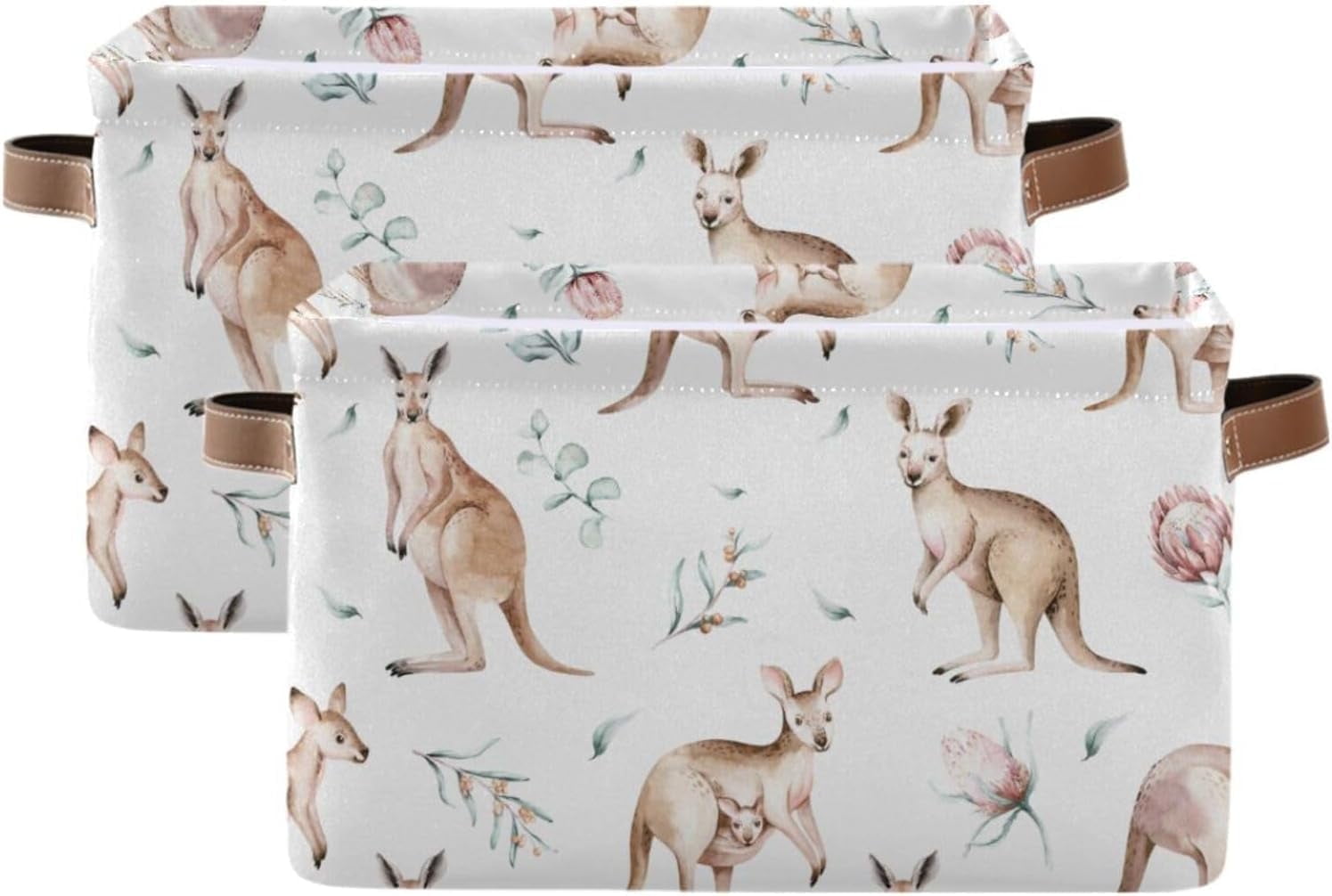 Foldable Storage Bins Cartoon Kangaroo Pink Flowers Fabric Storage ...