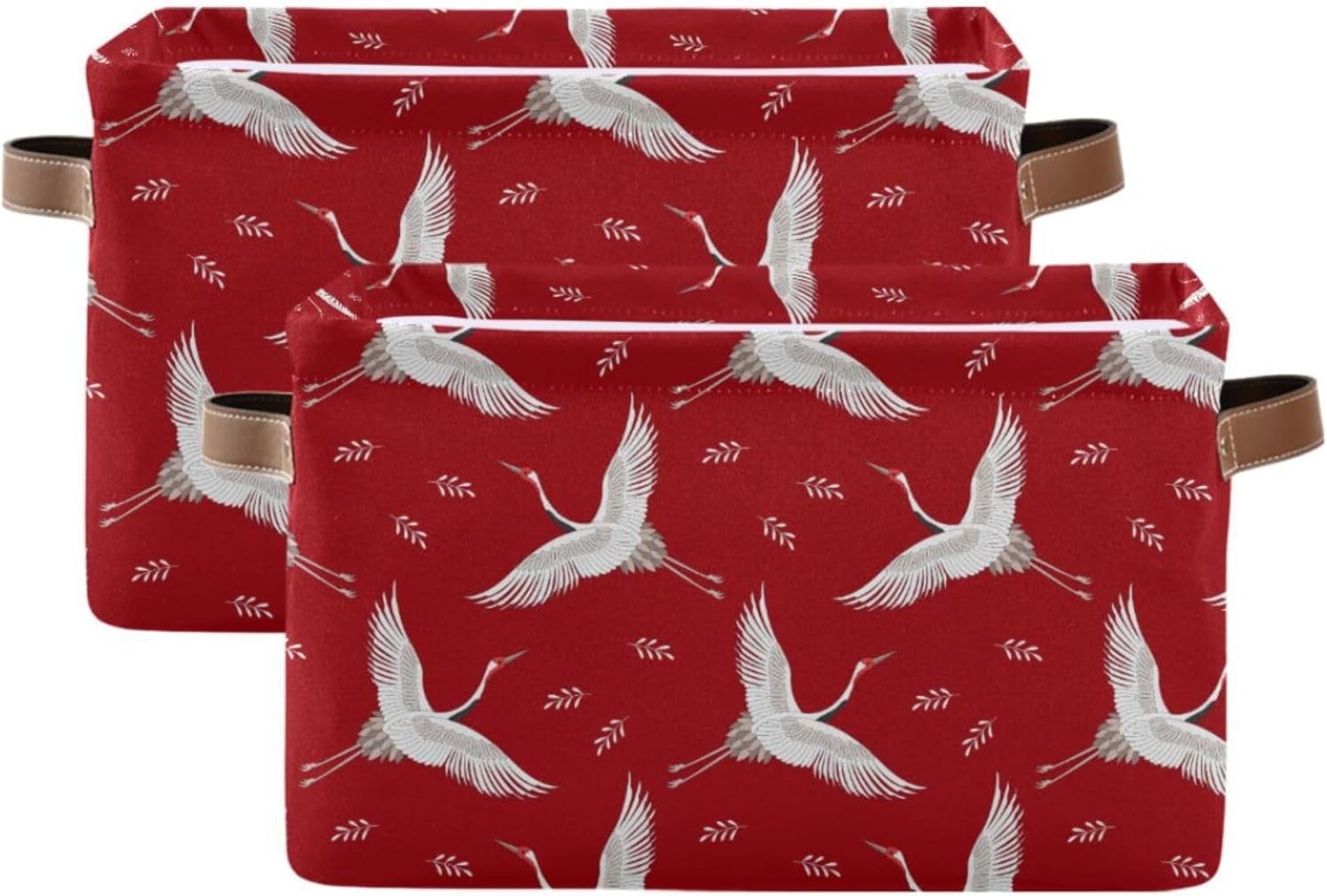 Foldable Storage Bins Flying Cranes Red Fabric Storage Baskets ...
