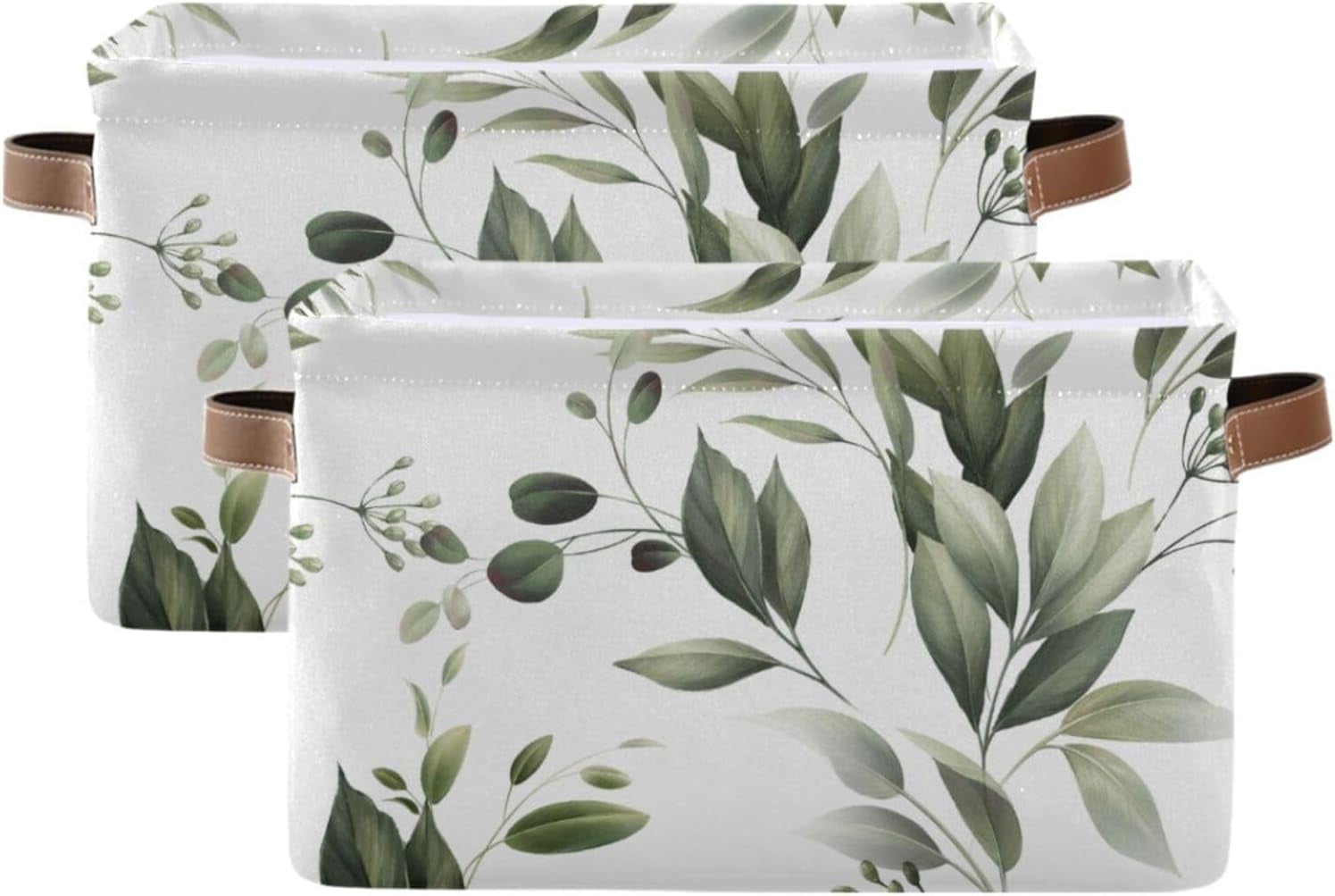 Foldable Storage Bins Green Leaves Fabric Storage Baskets Collapsible ...