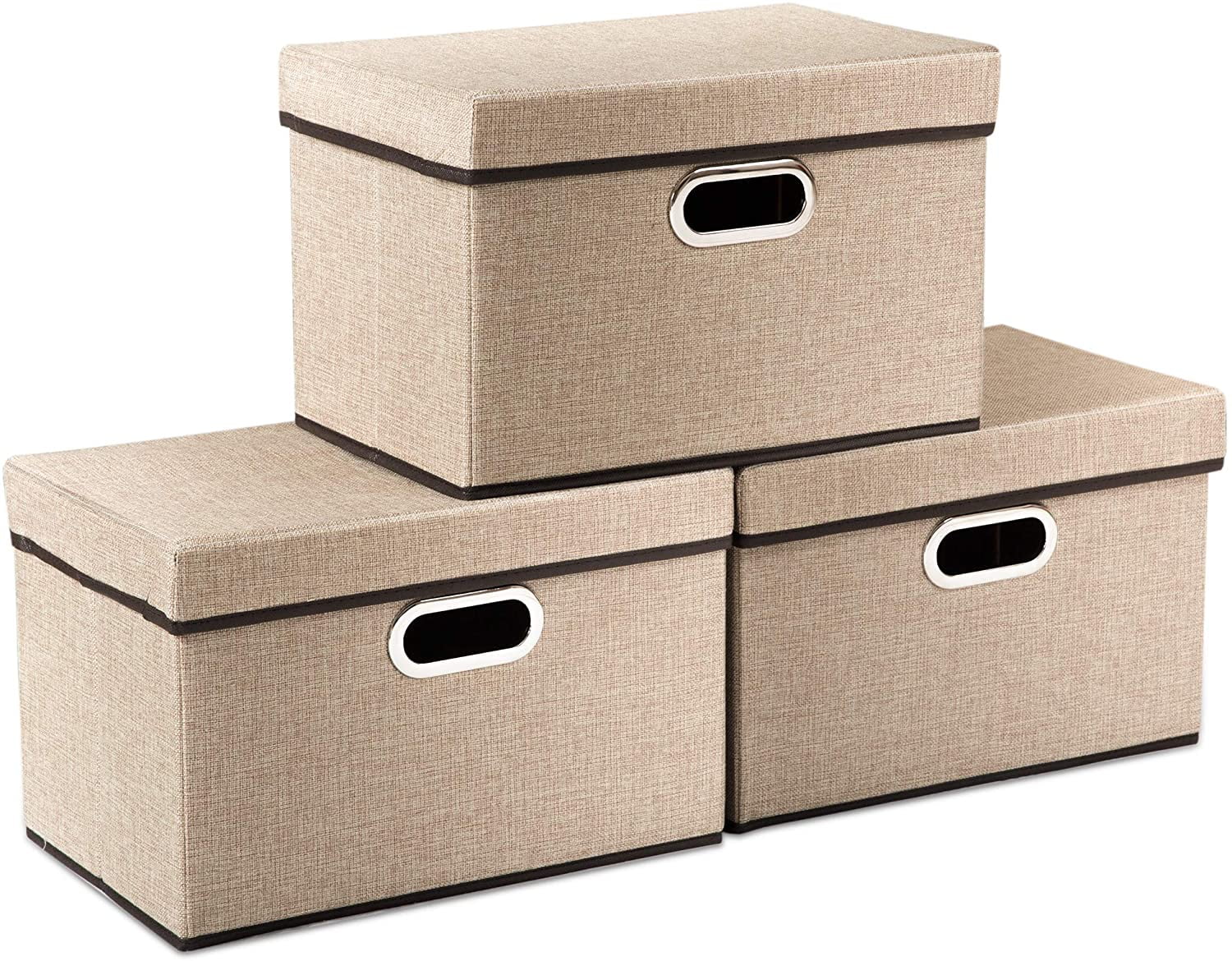 Foldable Storage Bins with Lids [3-Pack] Fabric Collapsible Storage ...