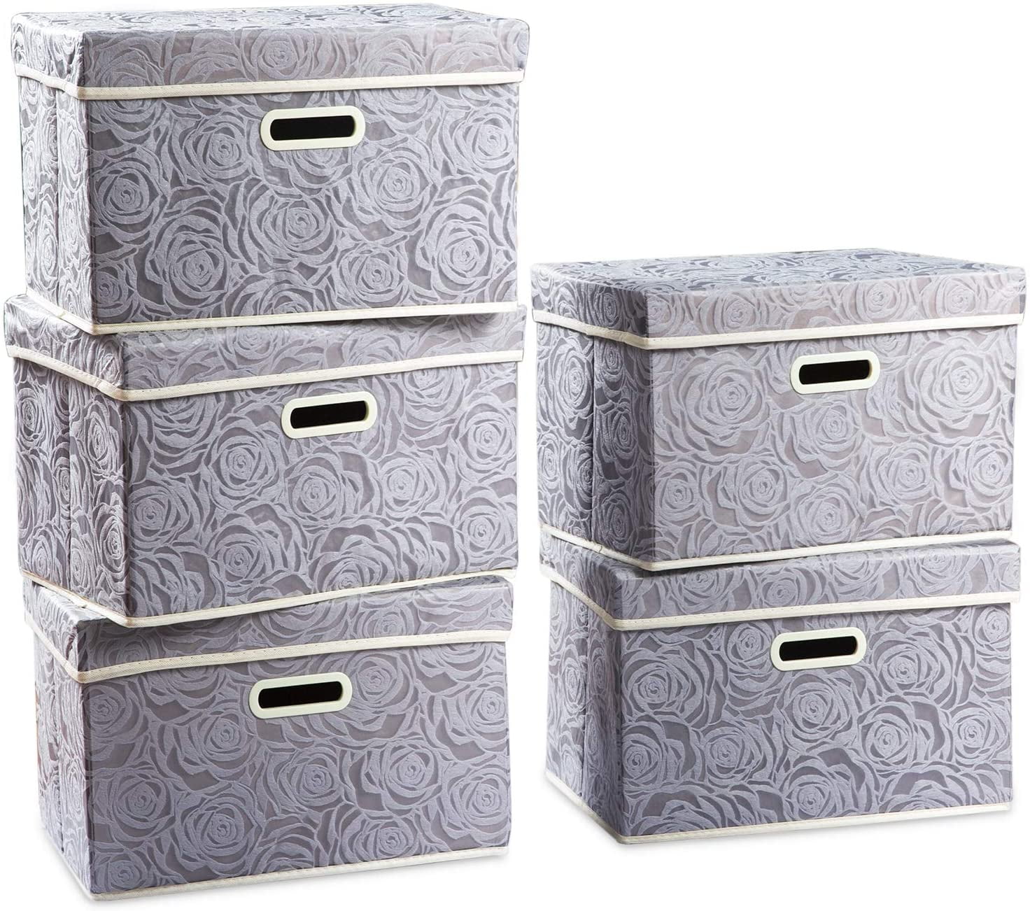 Foldable Storage Bins with Lids [5-Pack] Fabric Decorative Storage Box ...