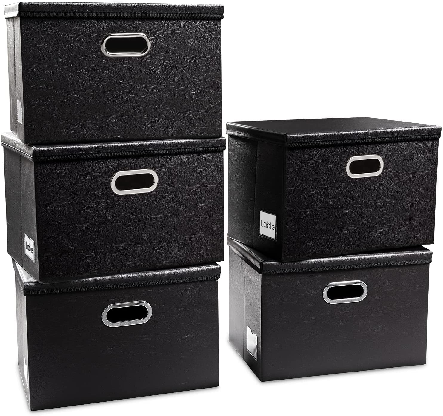 Foldable Storage Bins with Lids [5-Pack] Leather Fabric Collapsible ...