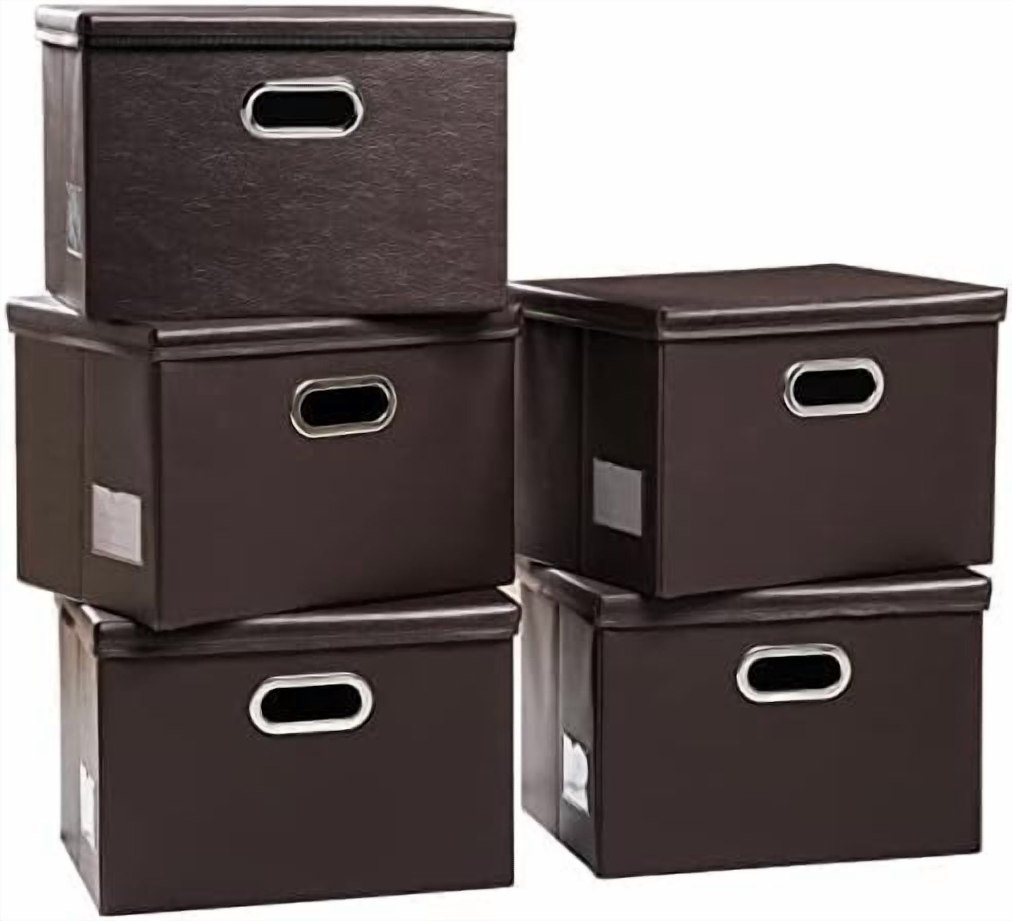 Foldable Storage Bins with Lids [5-Pack] Leather Fabric Collapsible ...