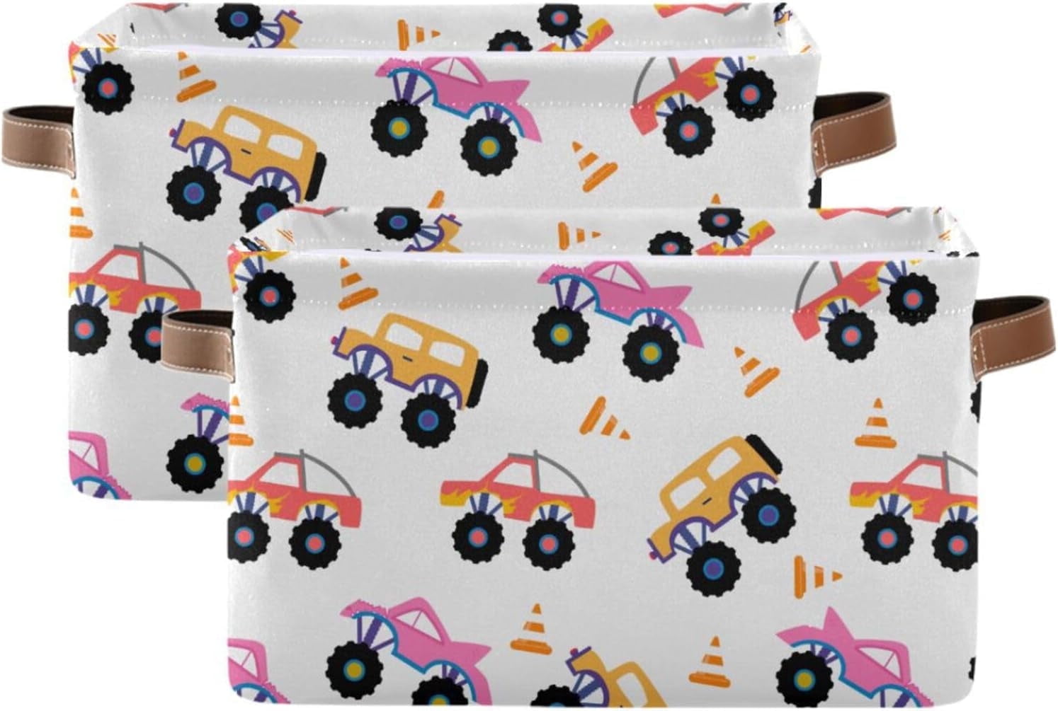 Foldable Storage Bins Monster Cars Fabric Storage Baskets Collapsible ...