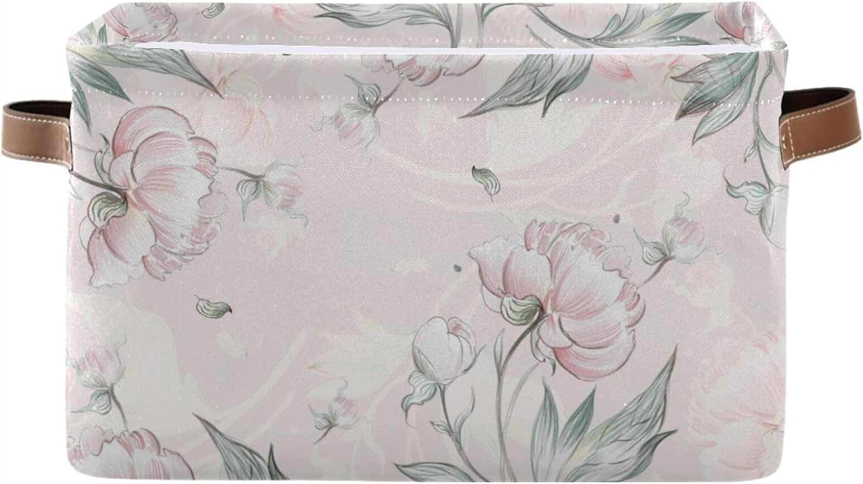 Foldable Storage Bins Pink Flower Peony Buds Fabric Storage Baskets ...