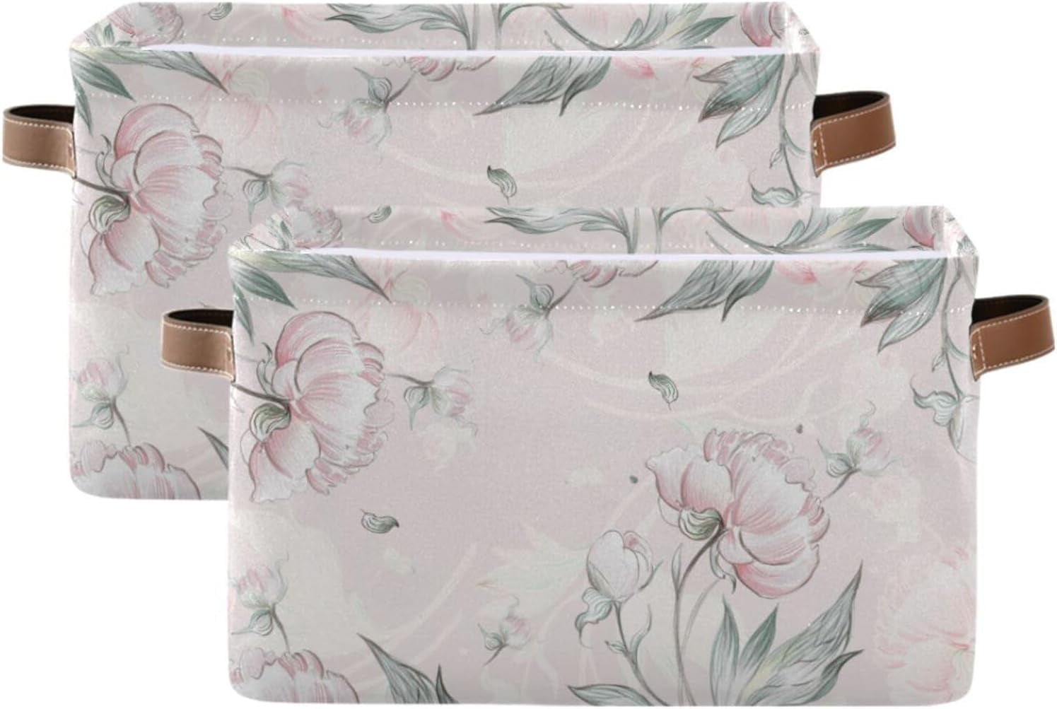 Foldable Storage Bins Pink Flower Peony Buds Fabric Storage Baskets ...